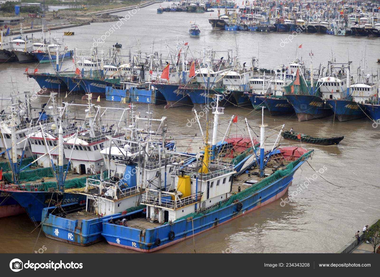 Chinese National Flags Flutter Fishing Boats Celebrate Upcoming ...