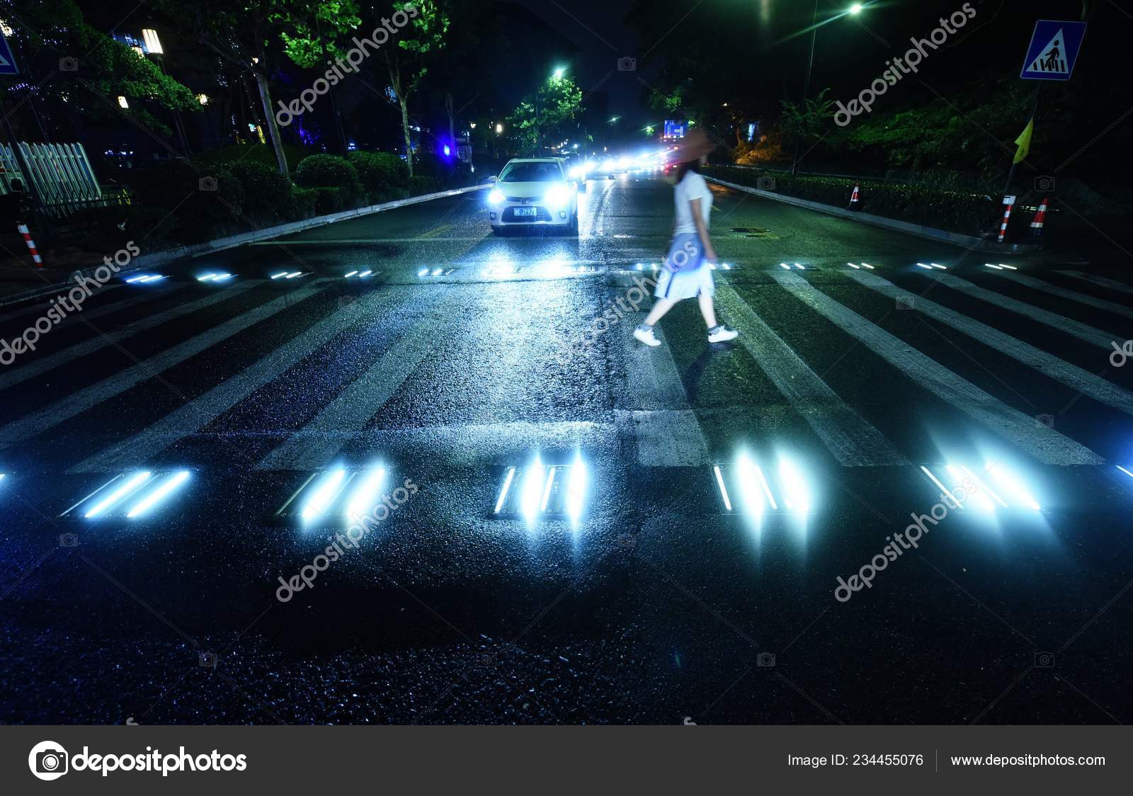 Pedestrian Walks Intelligent Zebra Crossing Lights Controlled Motion ...