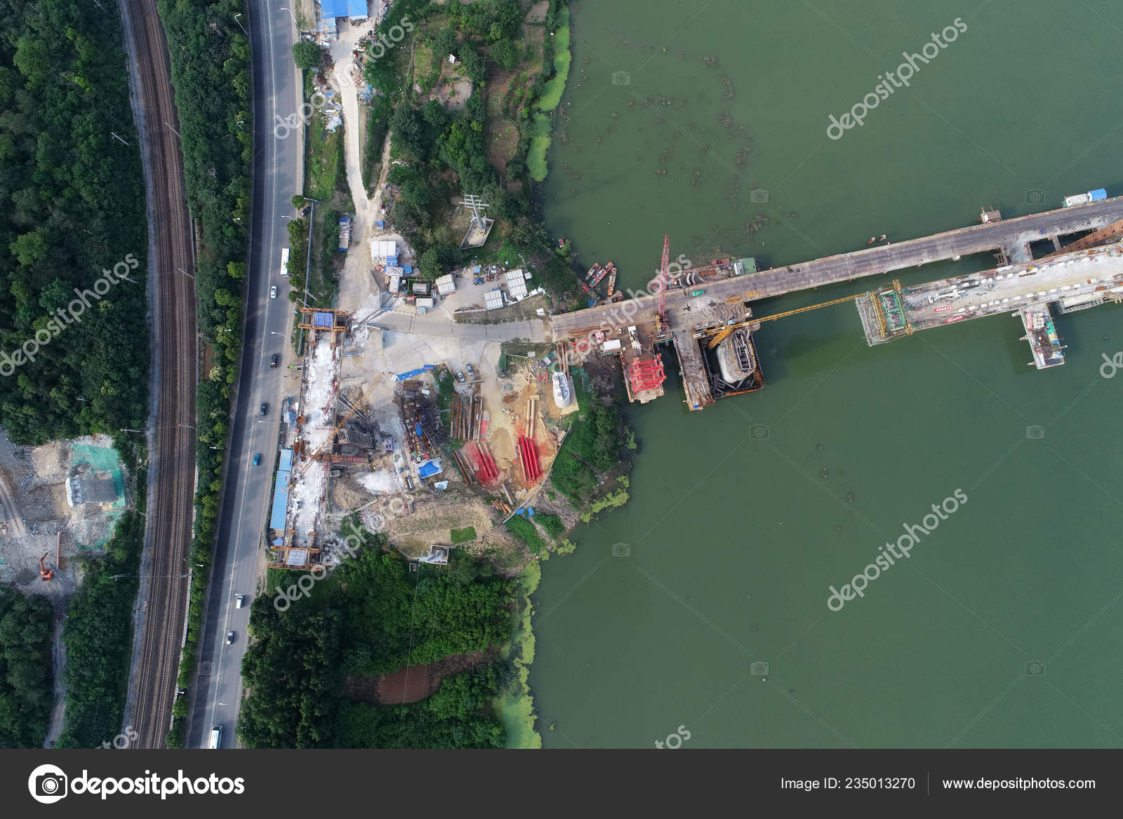 Aerial View Construction Site Cuijiaying Hanjiang River Bridge Wuhan ...