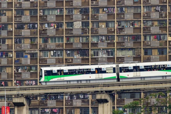 Monorail Train Chongqing Light Rail Runs High Rise Residential ...