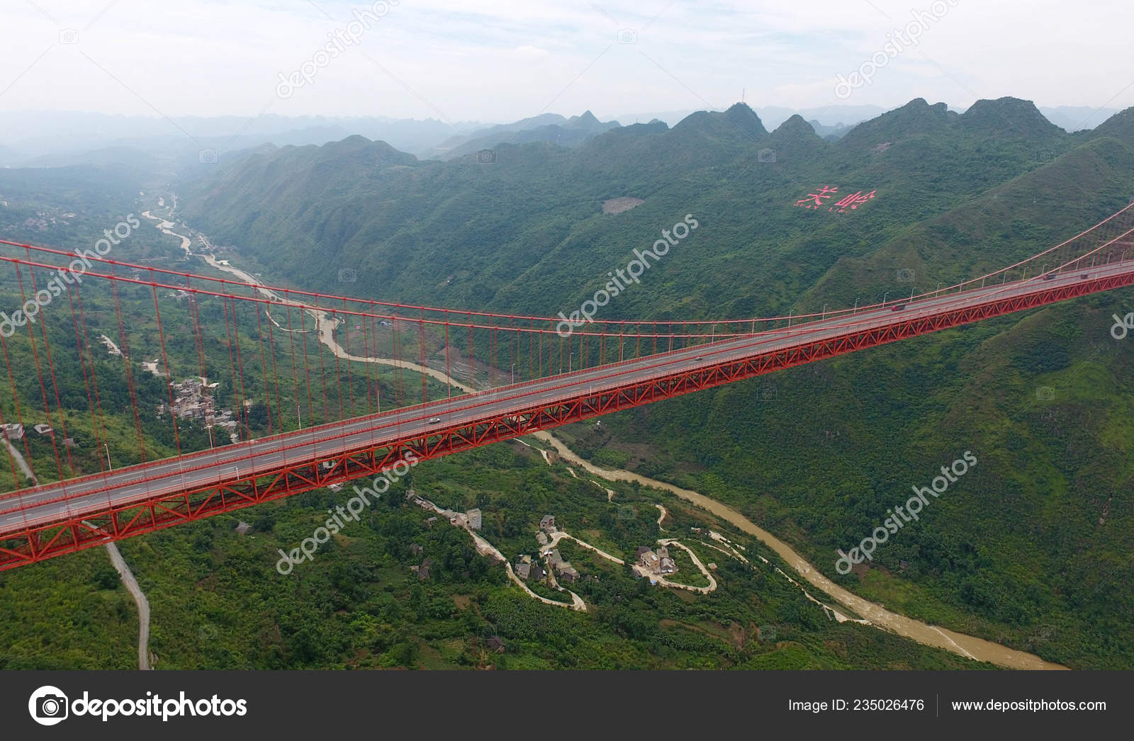 Aerial View Baling River Bridge 370 Meters High Valley Guanling – Stock ...
