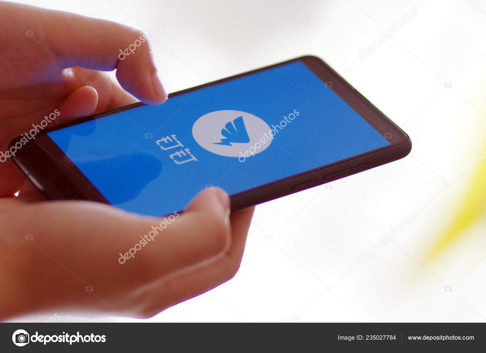 Chinese Mobile Phone User Uses Mobile App Dingtalk Workplace ...