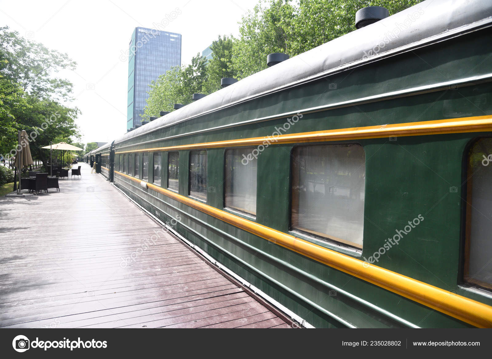 Bookstore Transformed Old Fashioned Green Train Carriages Seen ...