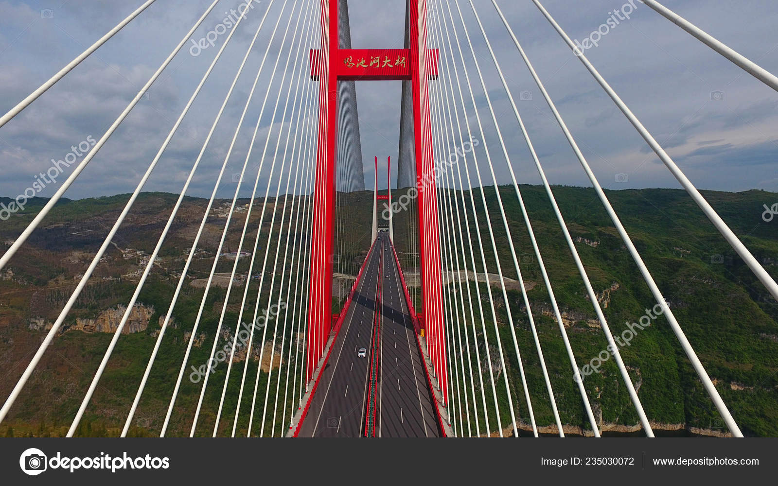 Aerial View Yachi River Bridge One Longest Cable Stayed Bridges – Stock ...