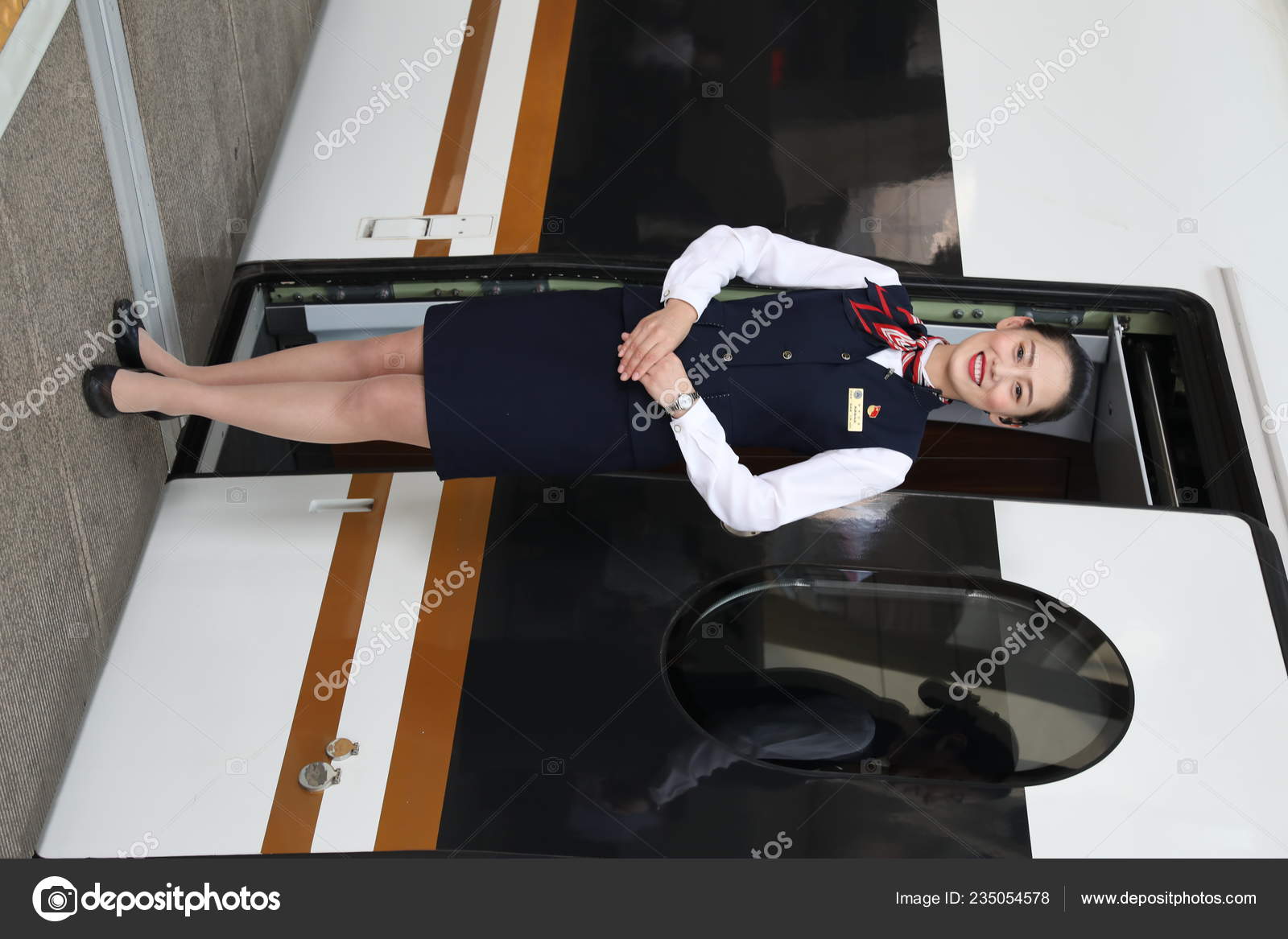 Chinese Train Attendant Poses Front Fuxing High Speed Bullet Train ...