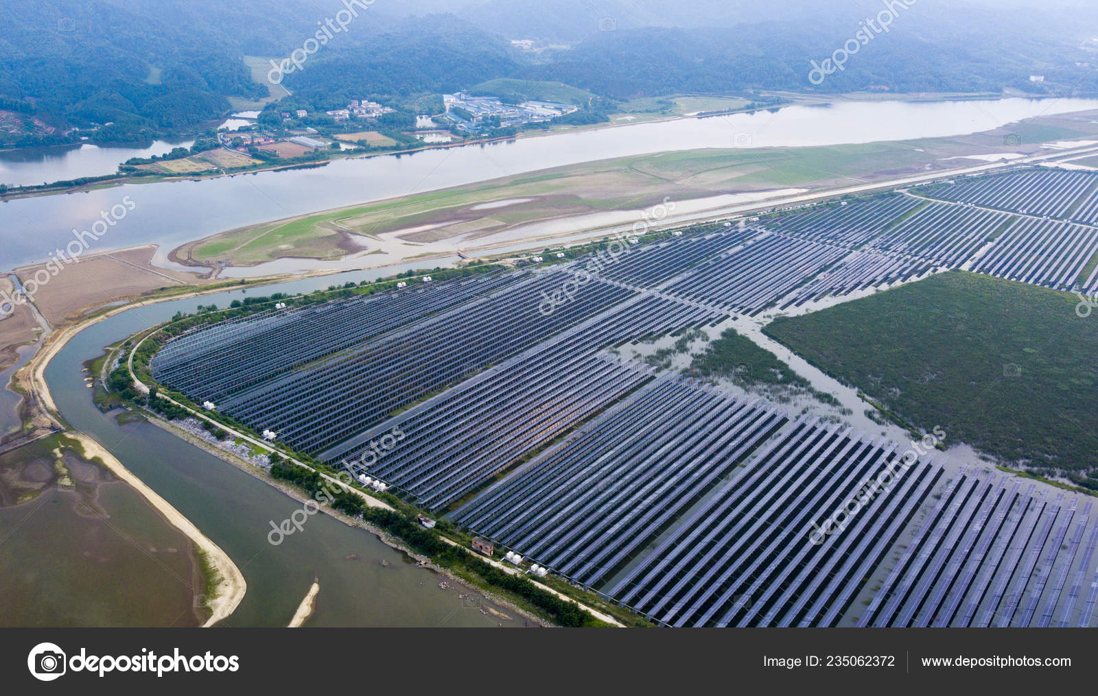 Aerial View Floating Solar Energy Farm Transformed Abandoned Dam ...