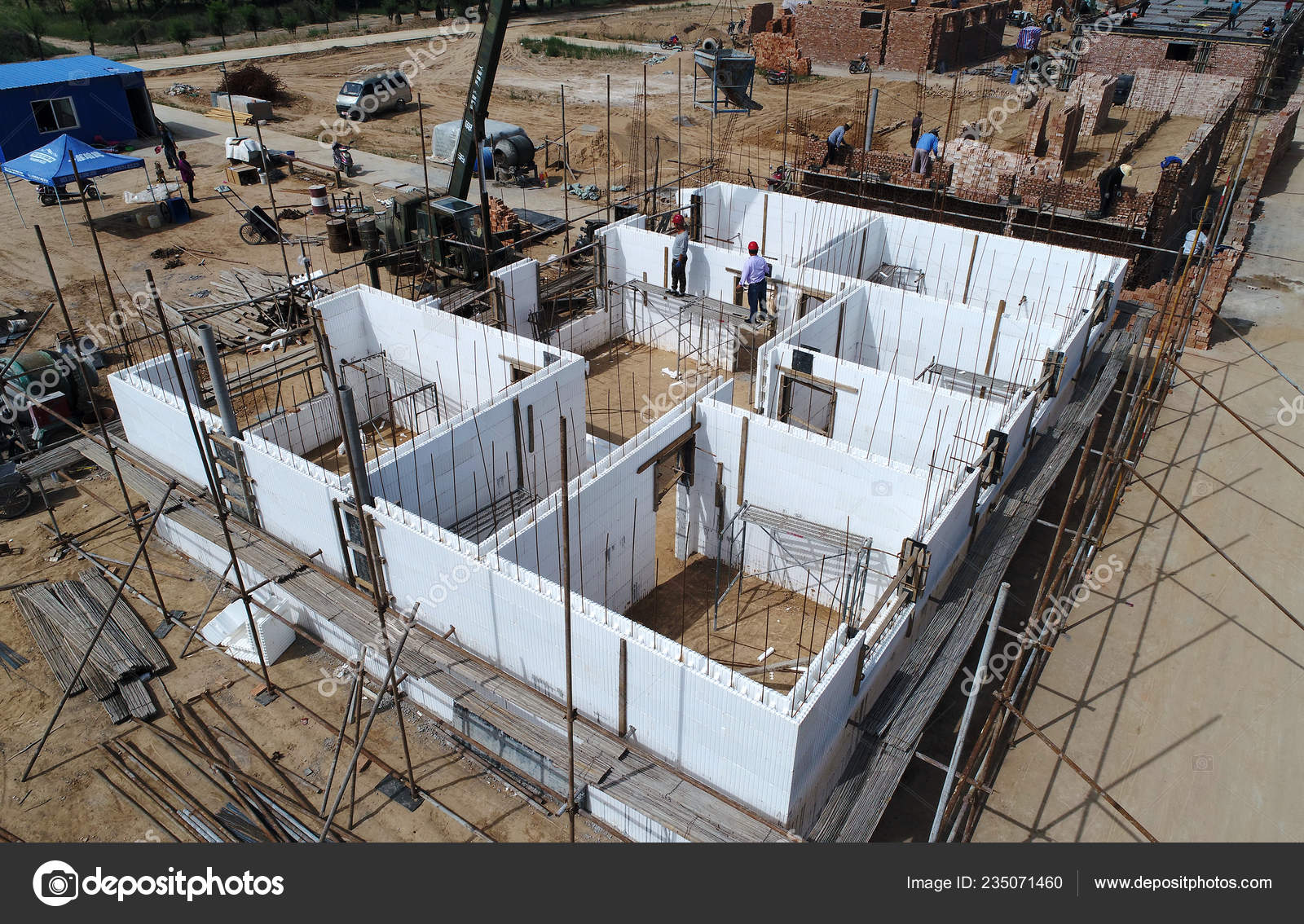 Chinese Workers Use Expanded Polystyrene Eps Foam Build Houses Beiyuan ...