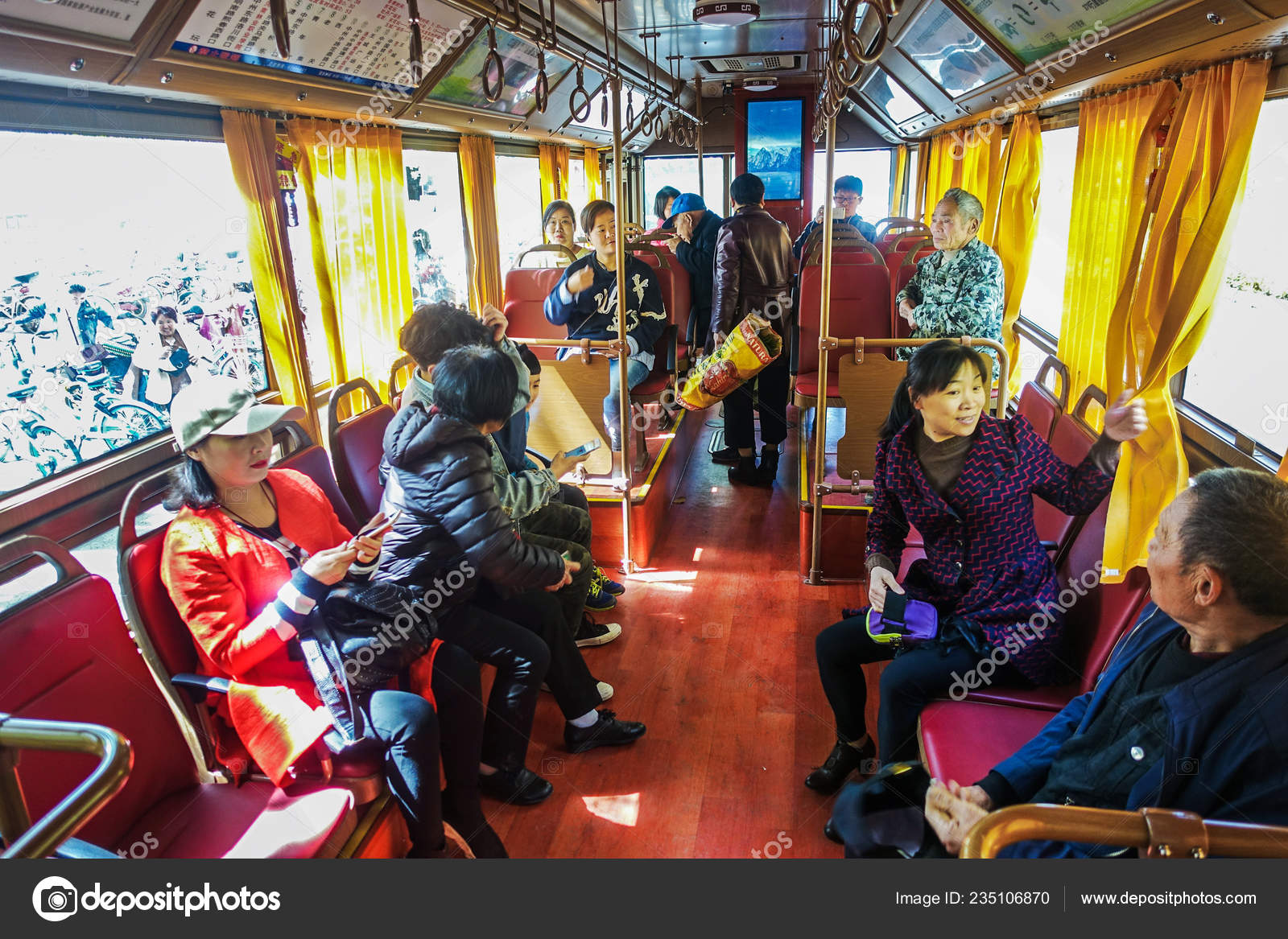 Passengers Seen Trolley Shaped Bus Locally Known Dangdangche Which ...
