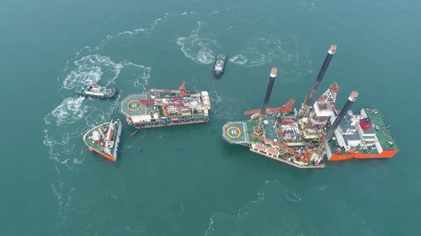 Aerial View Two Offshore Oil Drilling Platforms Shengli New Shengli ...