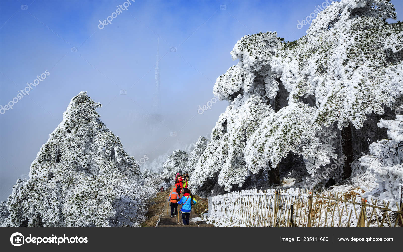 Tourists Enjoy Rime Covered Trees Huangshan Mountain Scenic Spot Huangshan — Stock Editorial ...