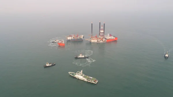 Aerial View Two Offshore Oil Drilling Platforms Shengli New Shengli ...
