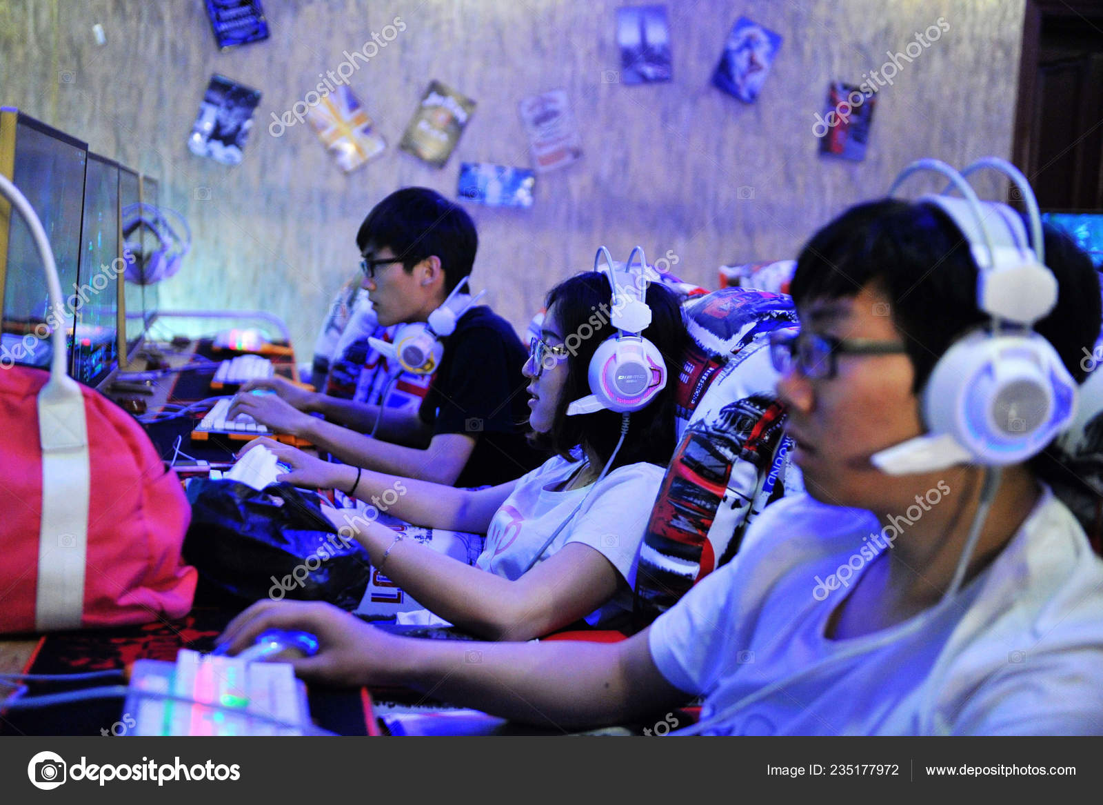 Young Chinese Netizens Play Online Games Internet Cafe Qingdao City ...