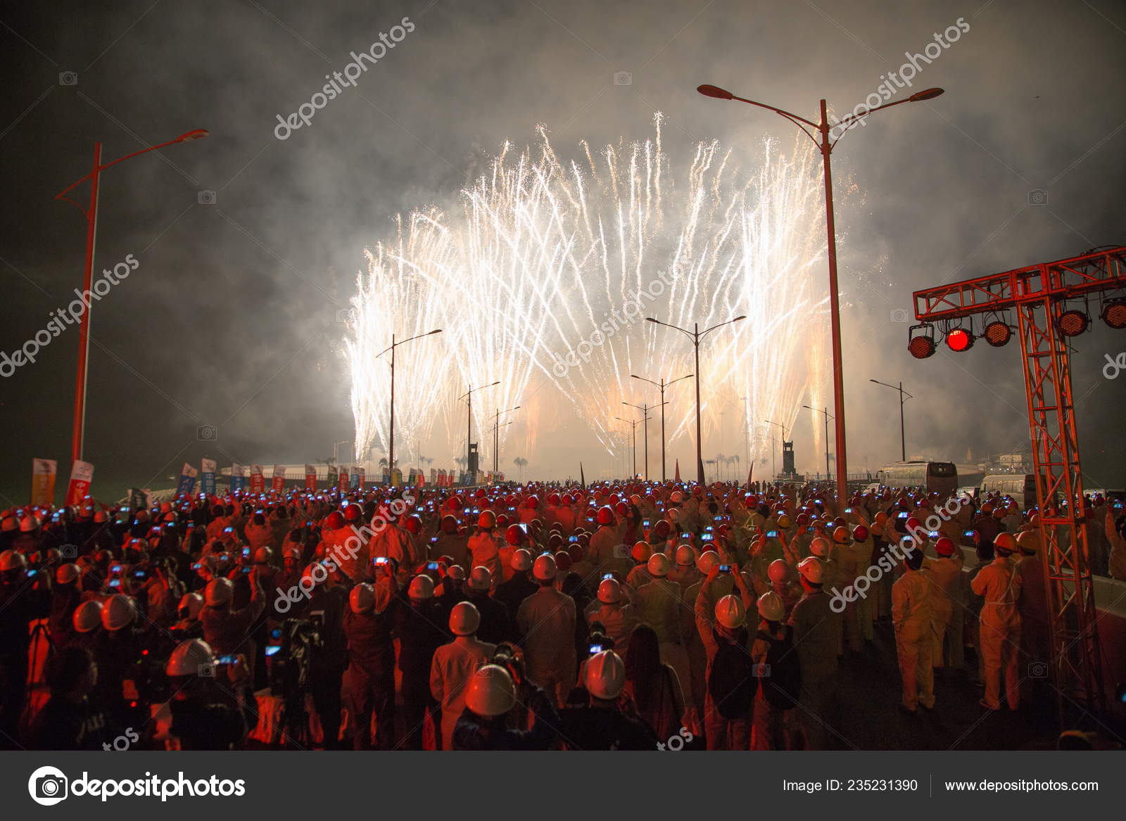 Fireworks Explode World's Longest Cross Sea Bridge Hong Kong Zhuhai ...