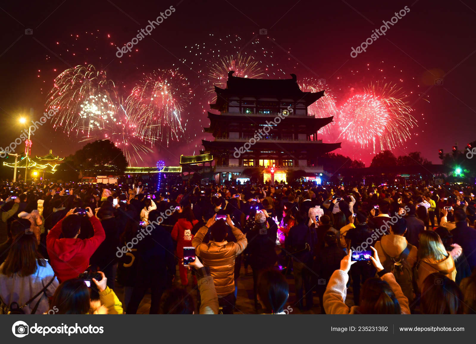 Visitors Take Photos Firework Show New Year's Day Orange Island — Stock ...