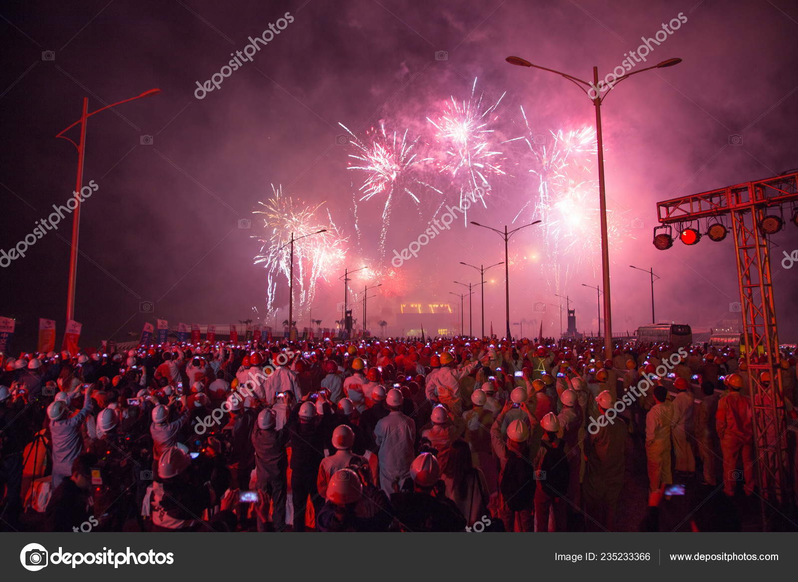 Fireworks Explode World's Longest Cross Sea Bridge Hong Kong Zhuhai ...