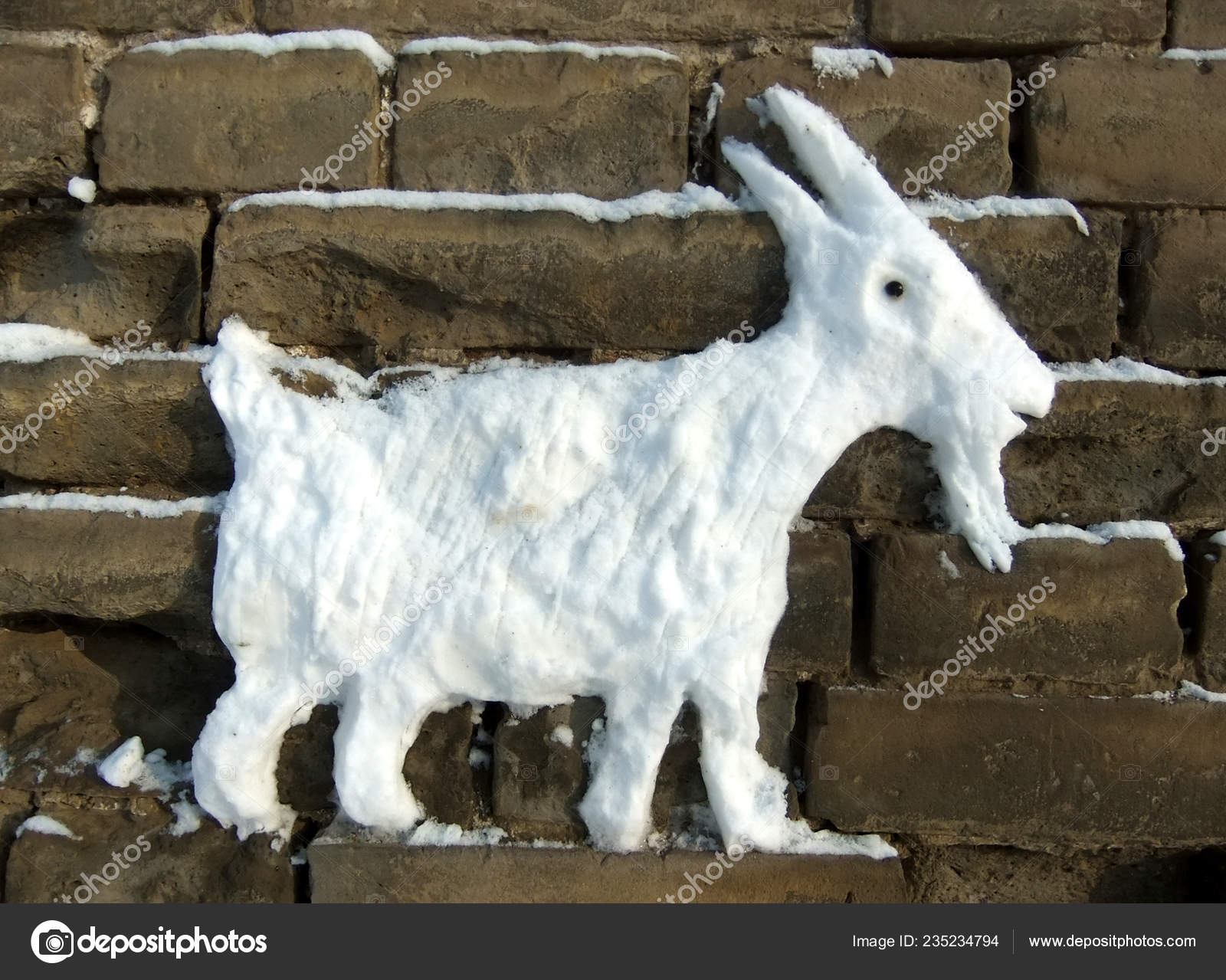 Artwork Made Snow Features Shape Goat Which One Twelve Chinese – Stock ...