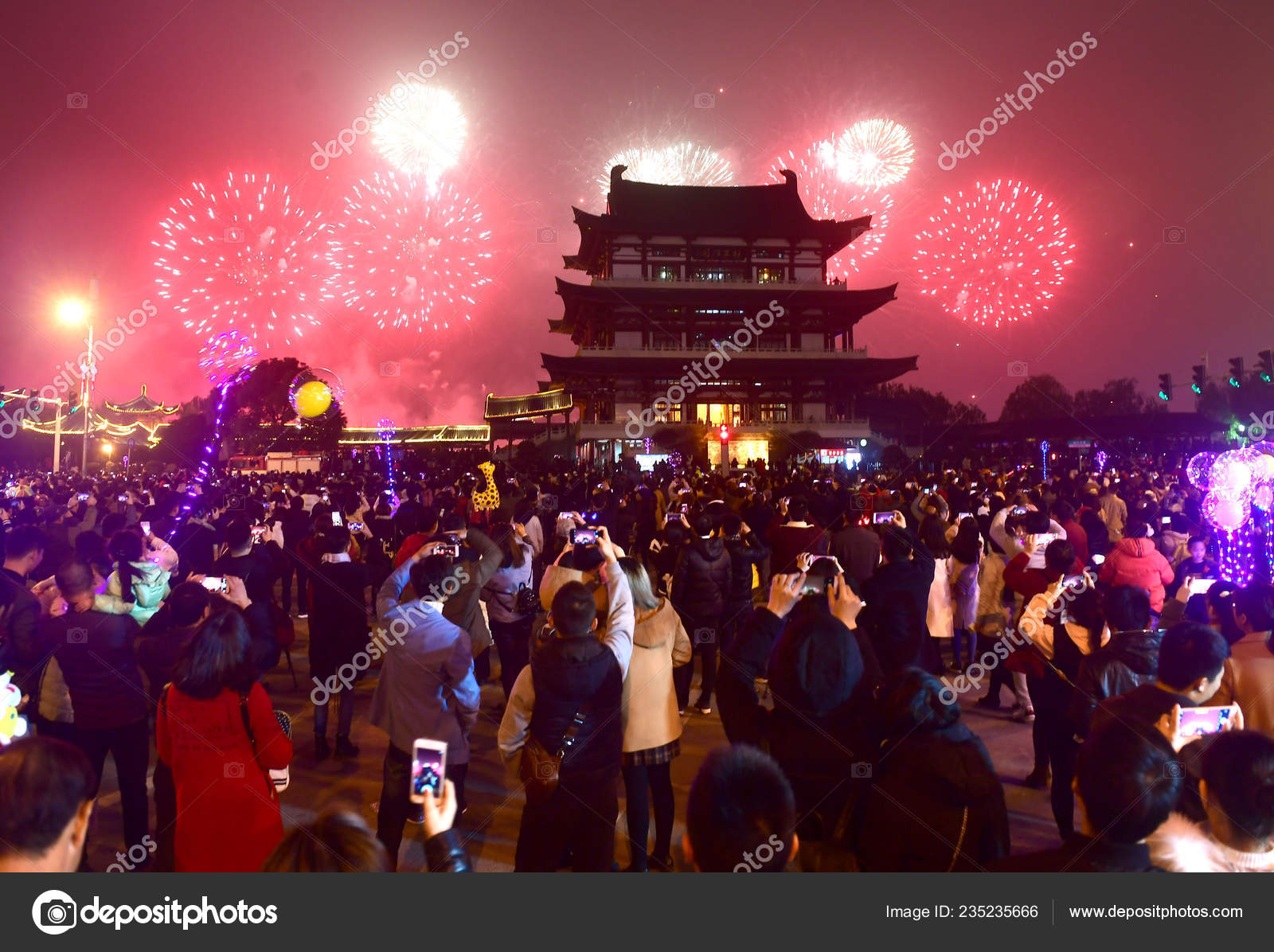 Visitors Take Photos Firework Show New Year's Day Orange Island — Stock ...