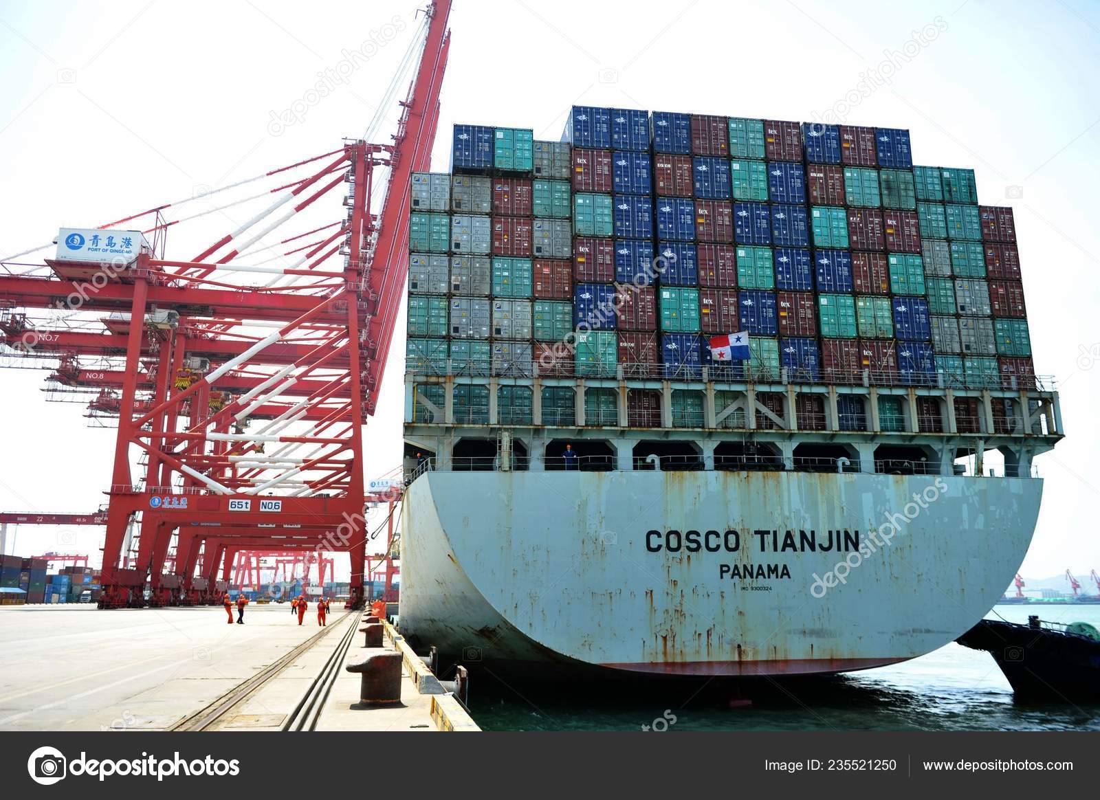 Cargo Ship Cosco Shipping Loaded Containers Shipped Abroad Berths Quay ...