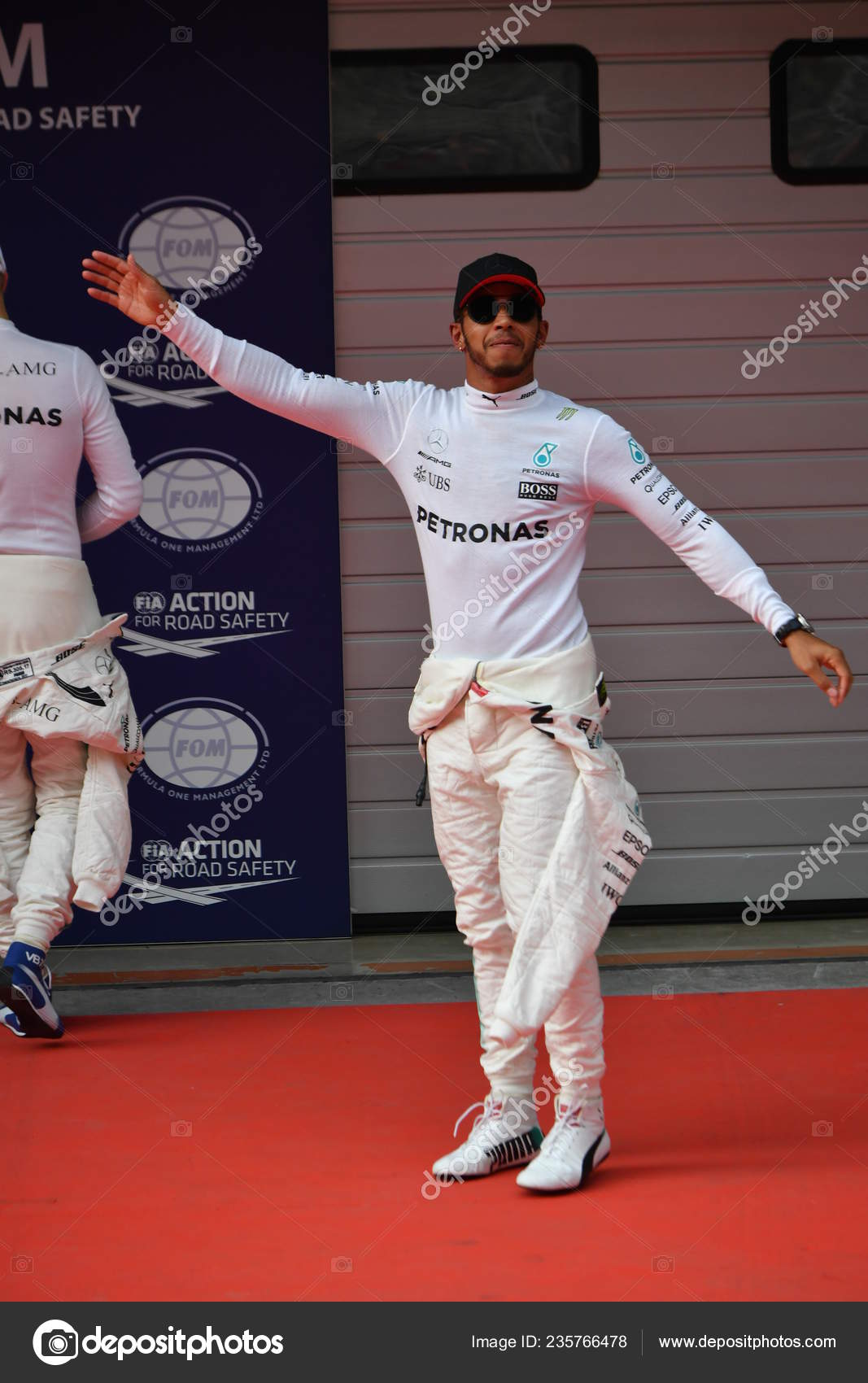 British Driver Lewis Hamilton Mercedes Waves Winning Pole Position ...
