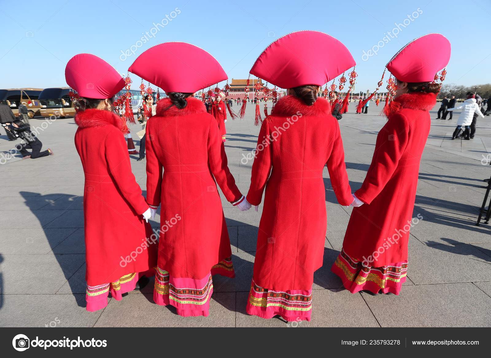 Chinese Hostesses Pose Photos Front Great Hall People Opening Meeting ...