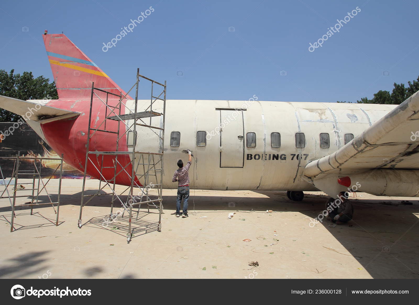 Old Plane Boeing 767 Qantas Its Fuselage Pictured Square Heze – Stock ...