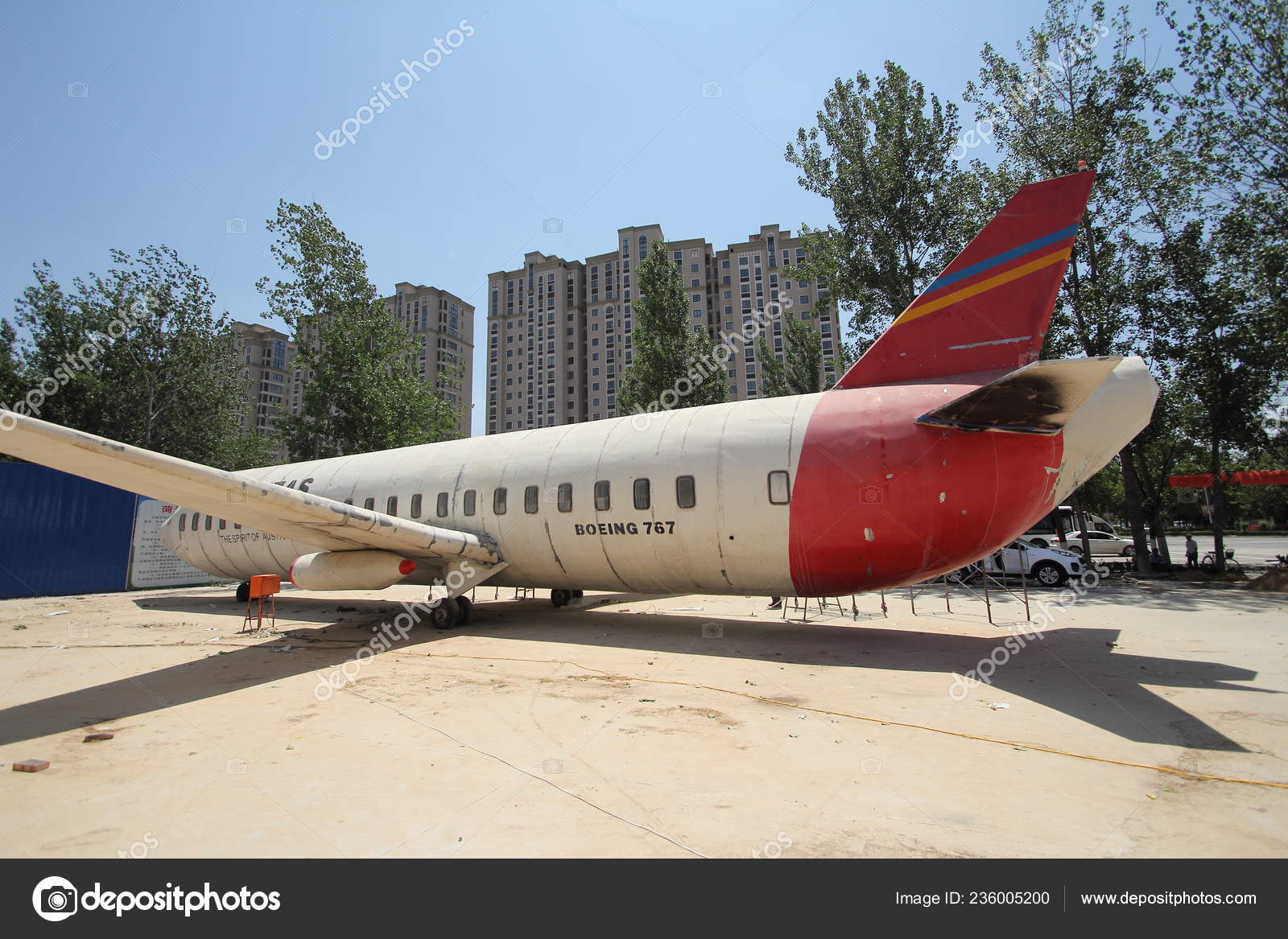 Old Plane Boeing 767 Qantas Its Fuselage Pictured Square Heze – Stock ...