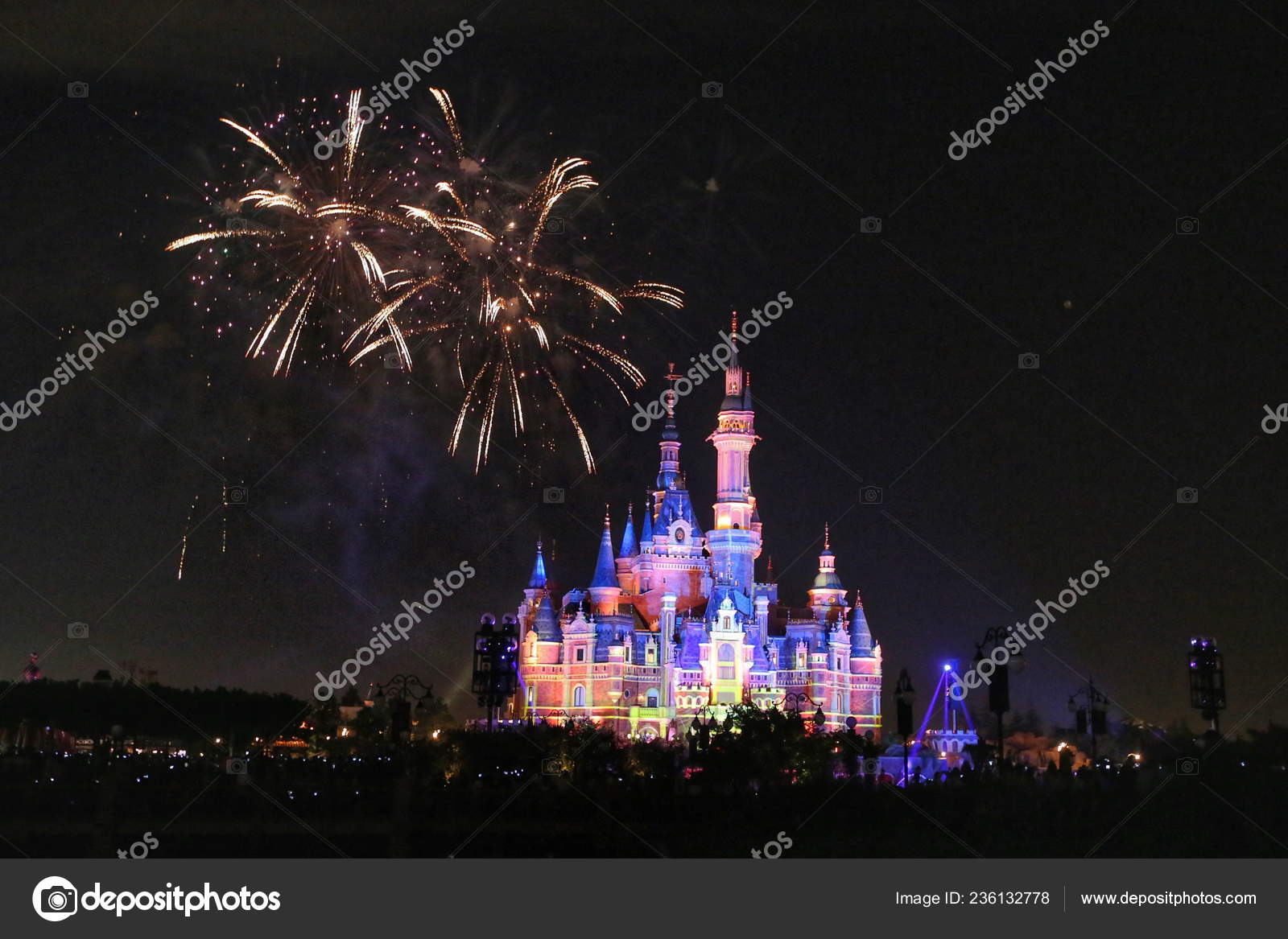 Fireworks Explode Disney Castle First Anniversary Celebration Ceremony ...