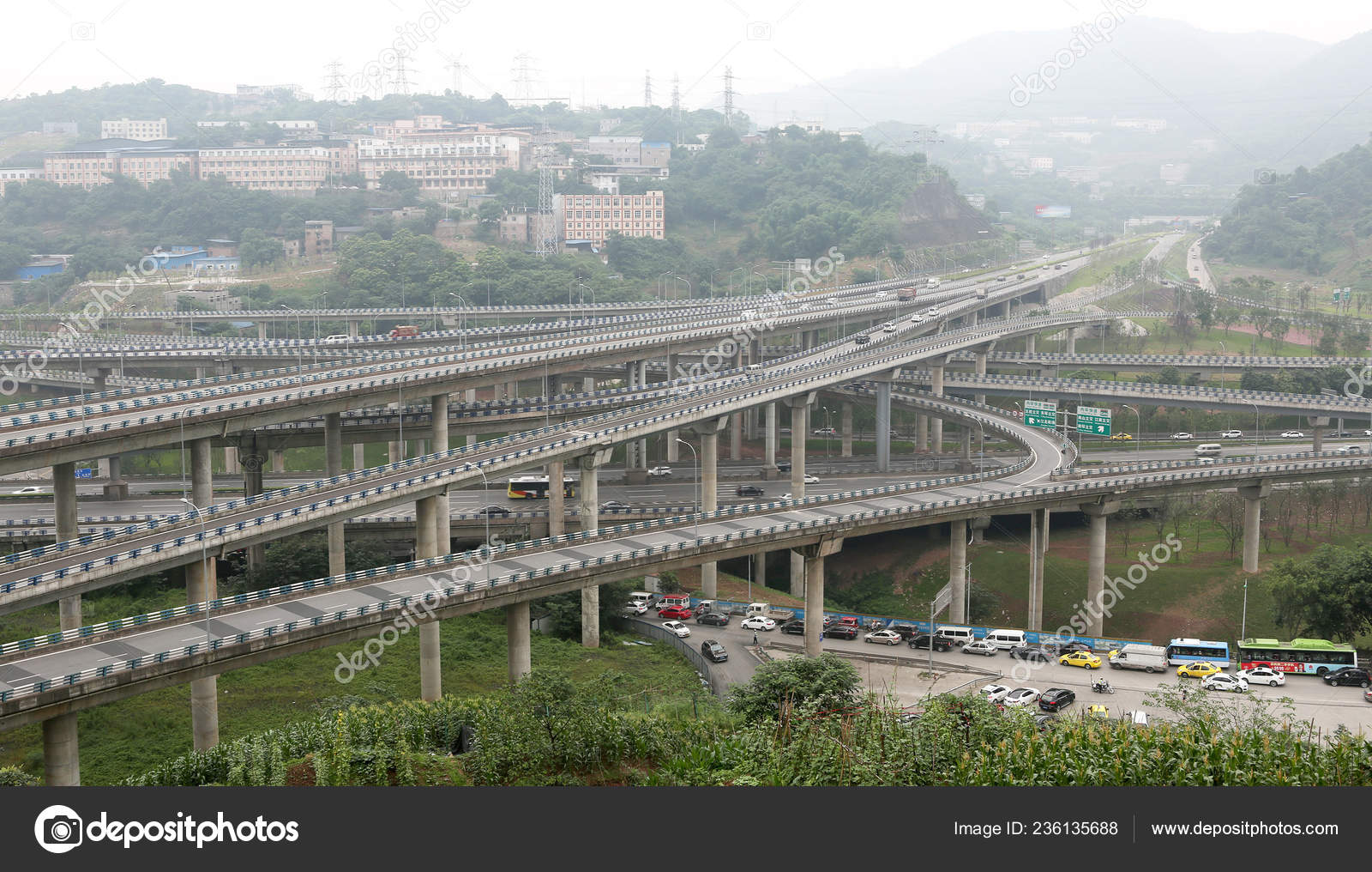 Aerial View Five Story Structure Huangjuewan Flyover Chongqing China ...