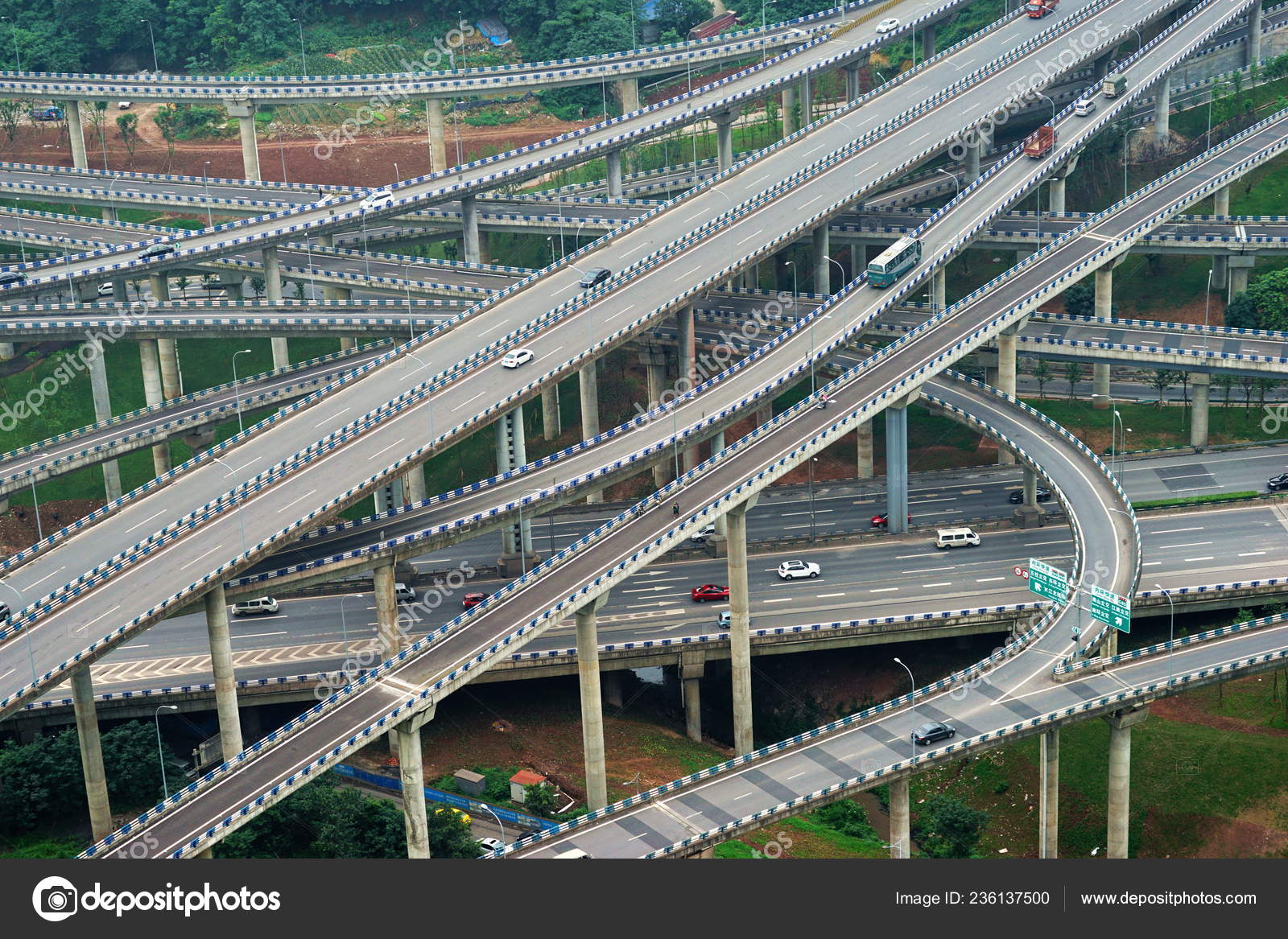 Aerial View Five Story Structure Huangjuewan Flyover Chongqing China ...