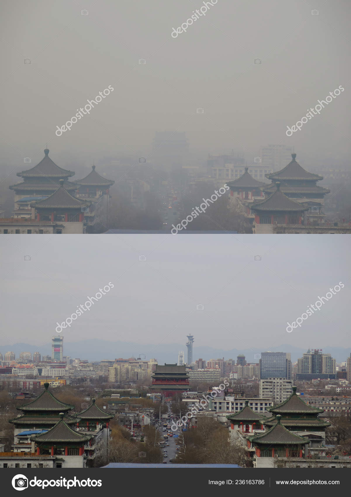 Composite Photo Shows Beijing Drum Tower Also Known Gulou Center ...