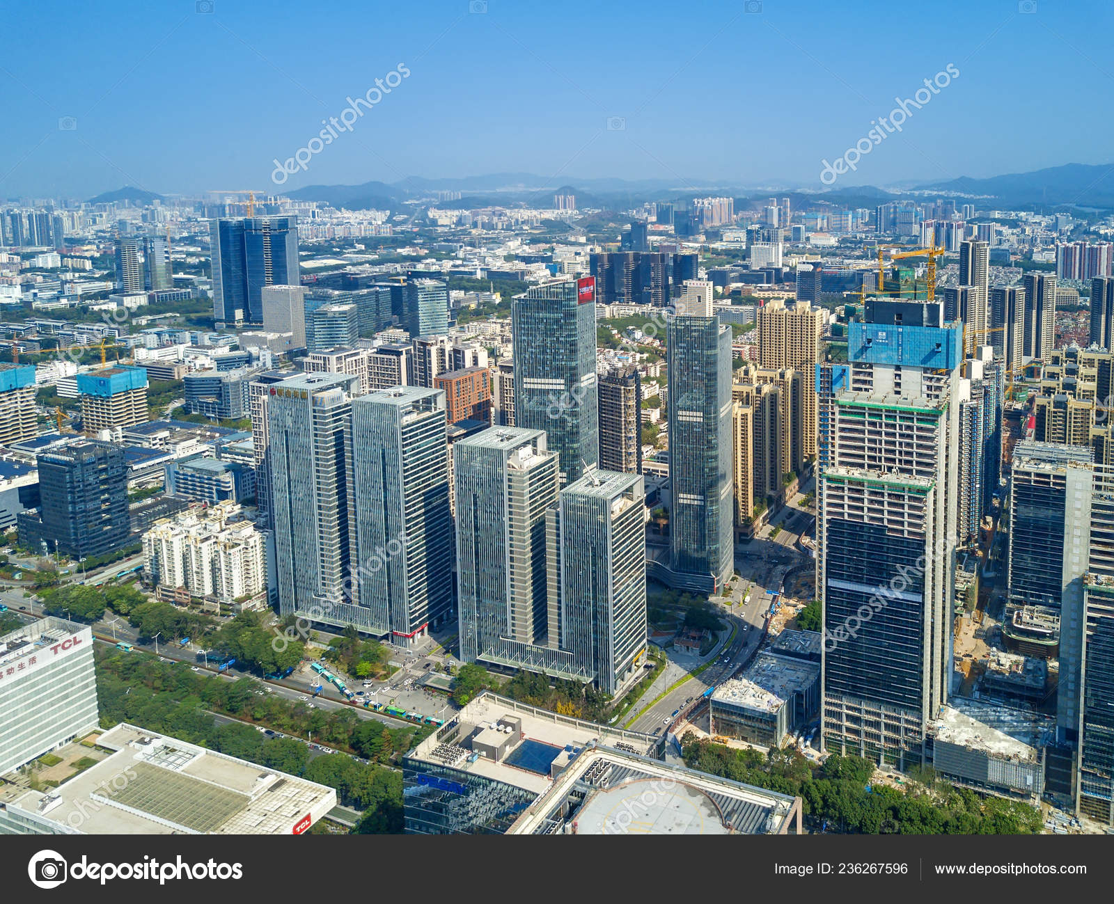 Aerial View High Rise Buildings Skyscrapers Construction Redevelopment ...