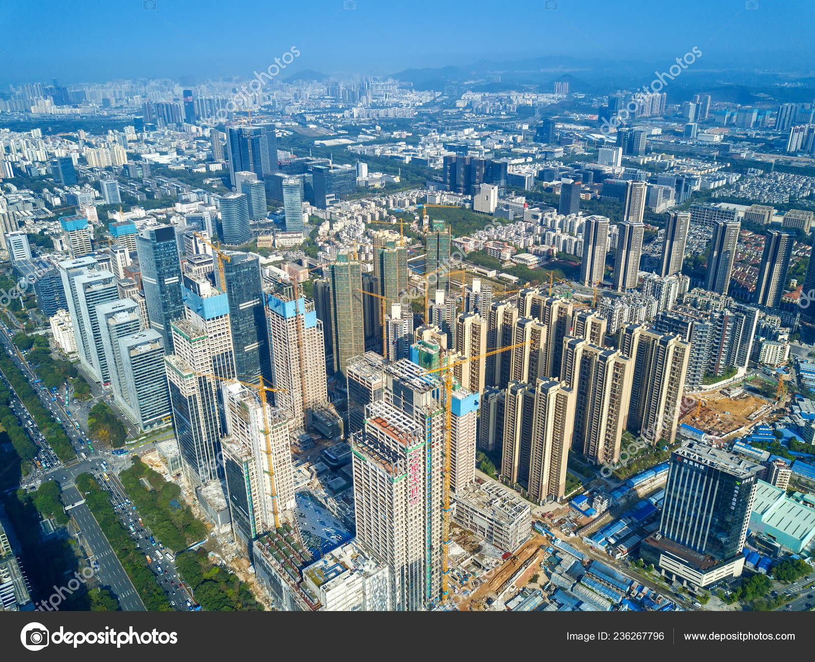 Aerial View High Rise Buildings Skyscrapers Construction Redevelopment ...