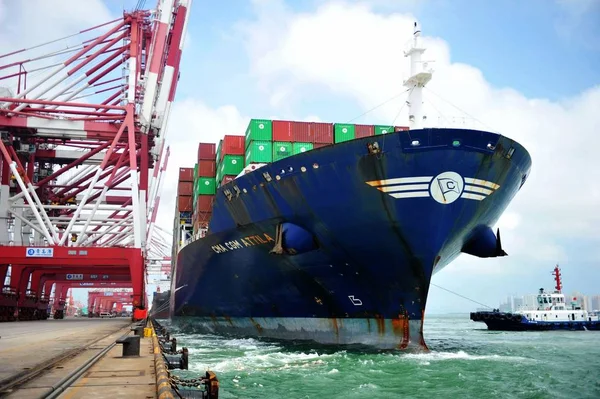 Cargo Ship Cma Cgm Group Loaded Containers Shipped Abroad Berths ...