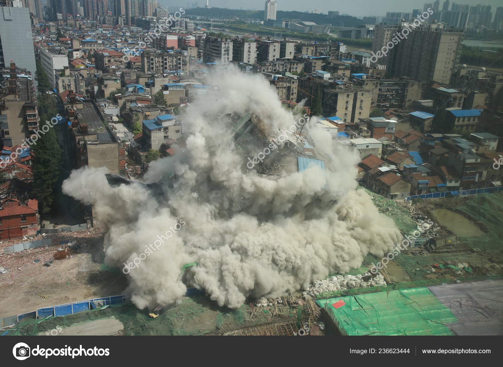 Heavy Smoke Rises Old Residential Building Exploded Demolition Wuhan ...