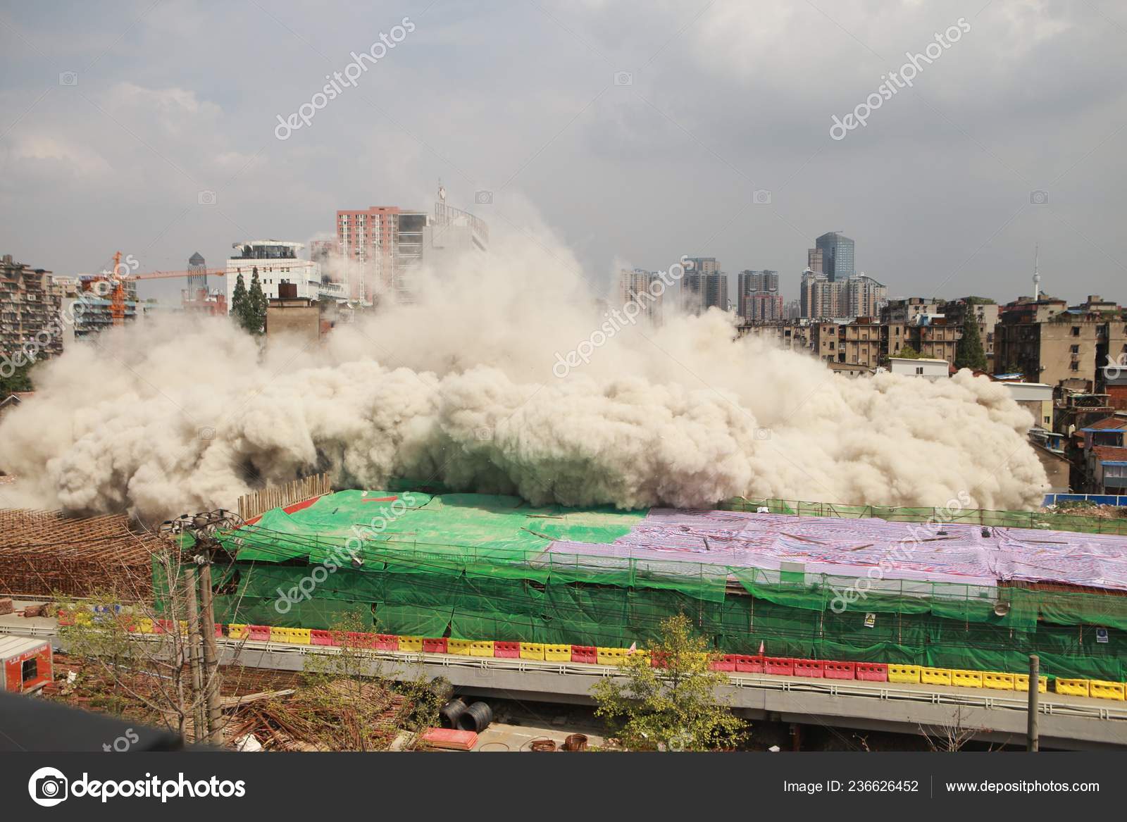 Heavy Smoke Rises Old Residential Building Exploded Demolition Wuhan ...
