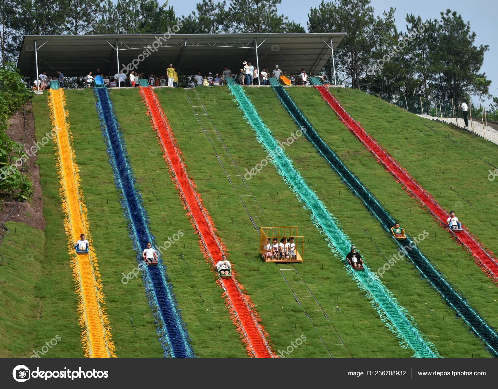 Visitors Have Fun Colorful Grass Skating Field Leisure Farm Wuyi ...