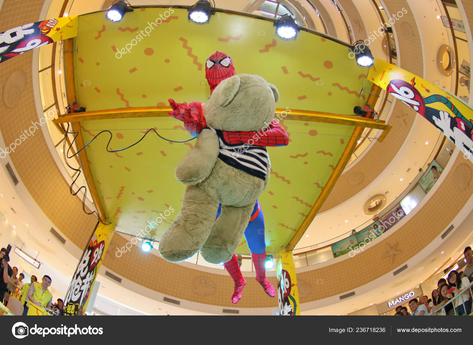 Employee Dressed Spider Man Who Buckled Act Human Claw Machine – Stock ...