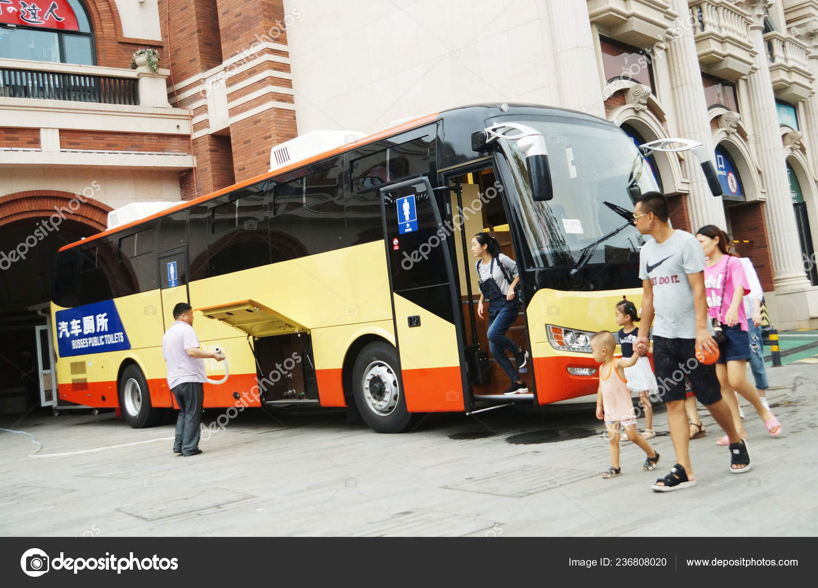 Pedestrians Walk Bus Made Mobile Washrooms Five Great Avenues Major ...