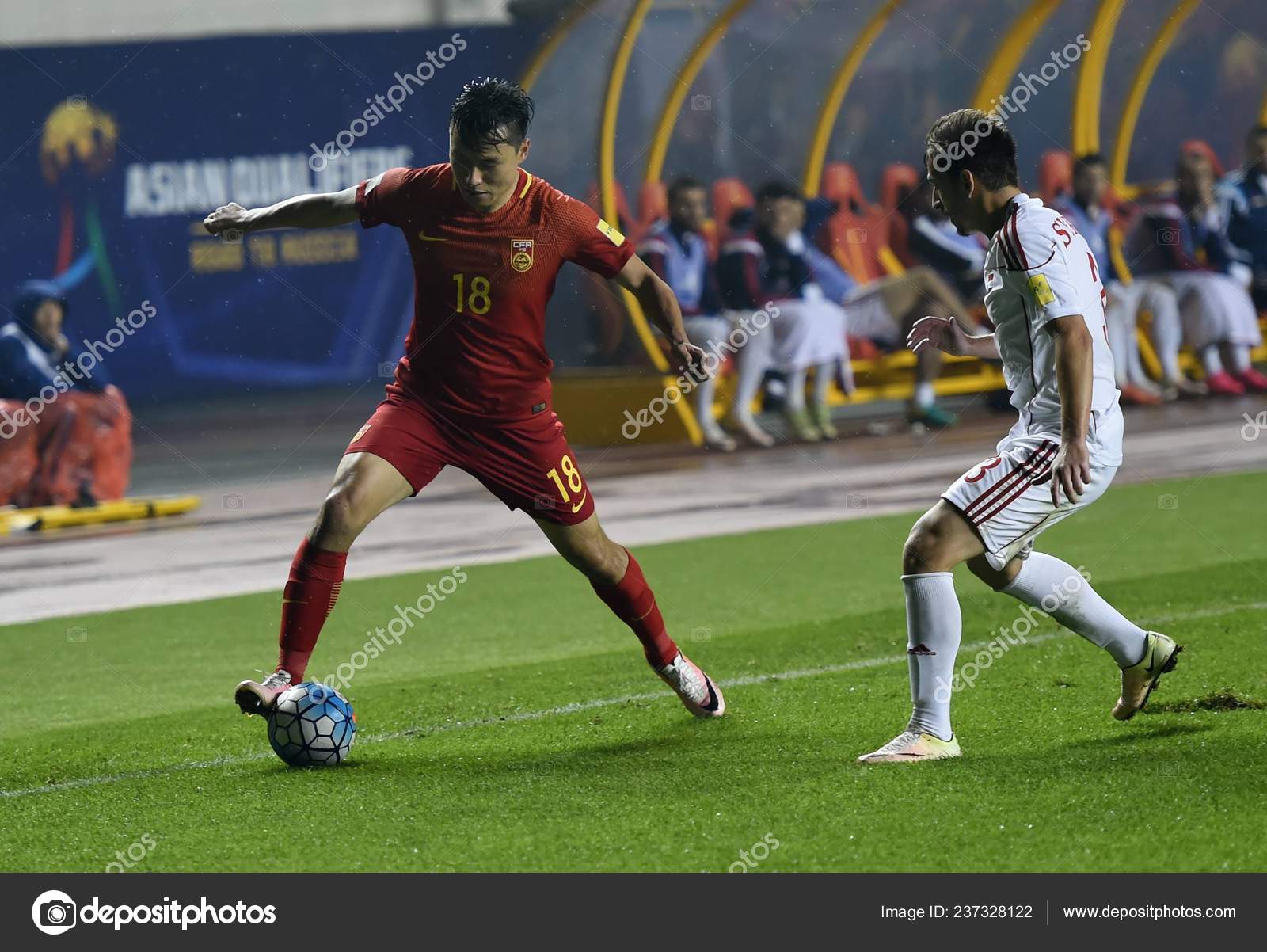 Gao Lin China Left Challenges Mouaiad Ajjan Syria Group Match — Stock ...