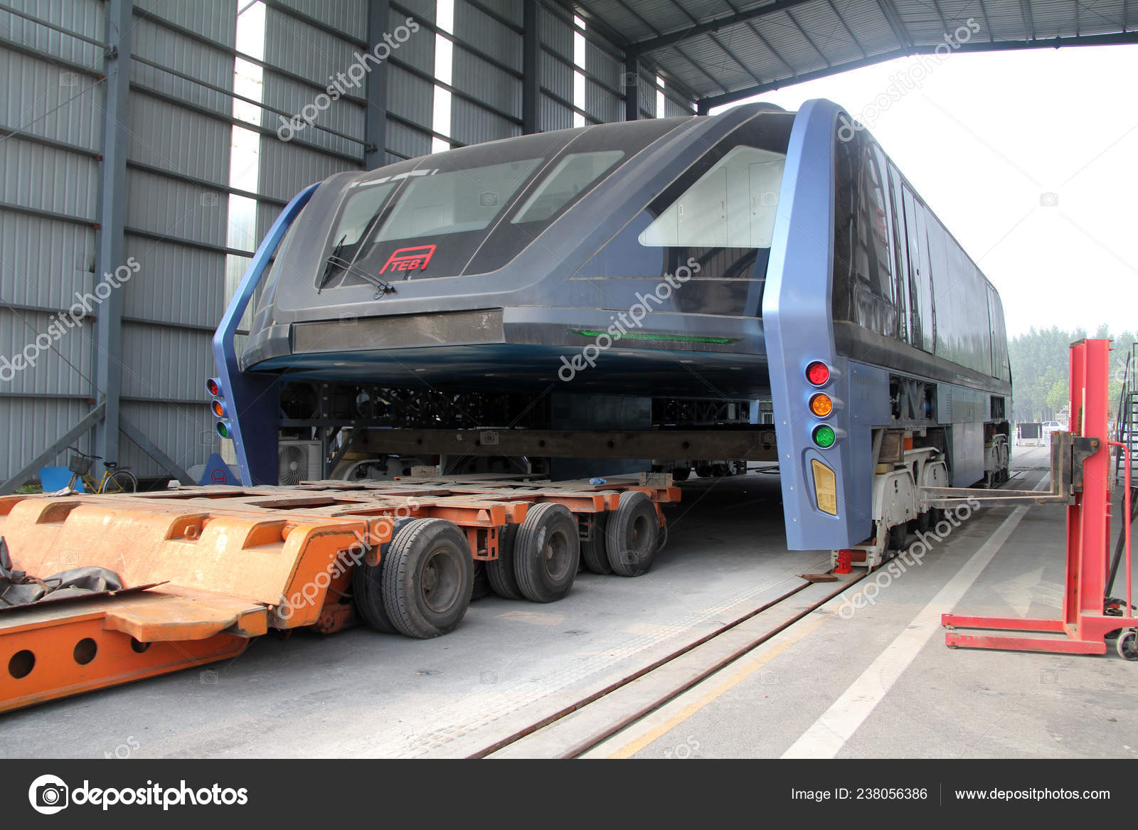 Transit Elevated Bus Teb Tugged Trailer Garage Fumin Road Qinhuangdao ...