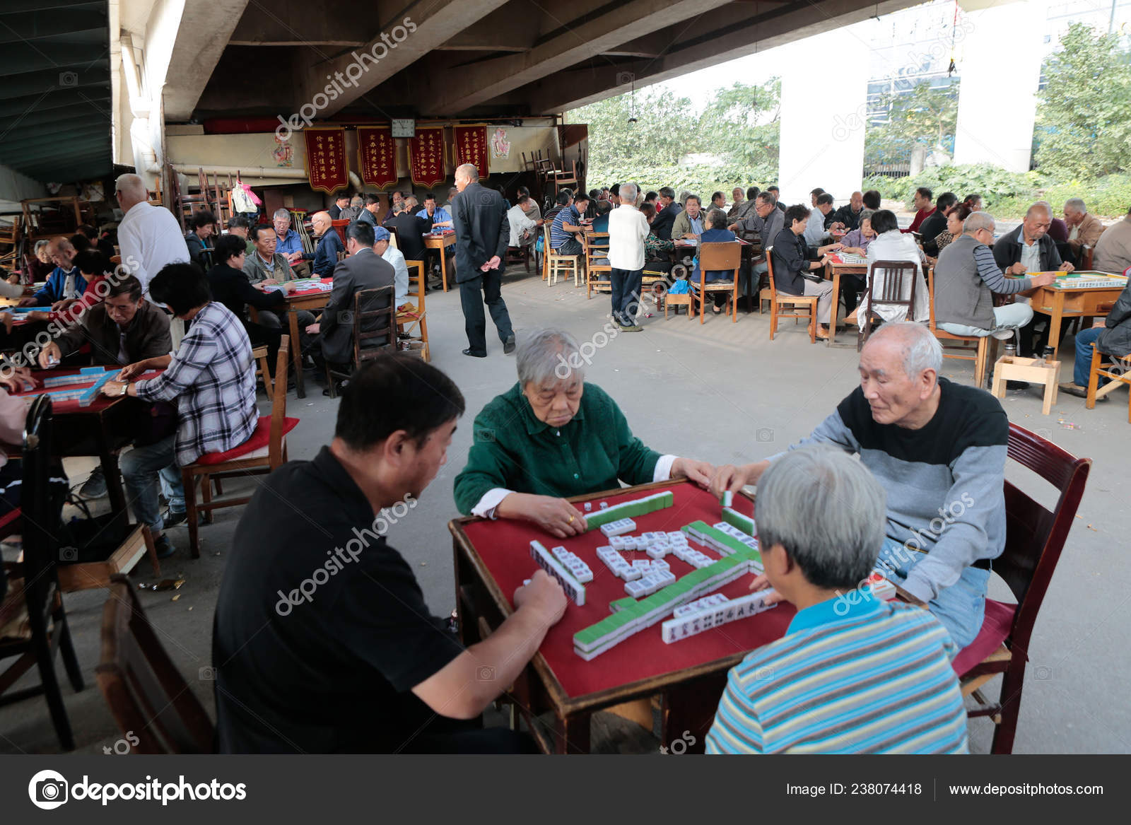 Elderly Chinese People Play Mahjong Elevated Highway Shanghai China ...