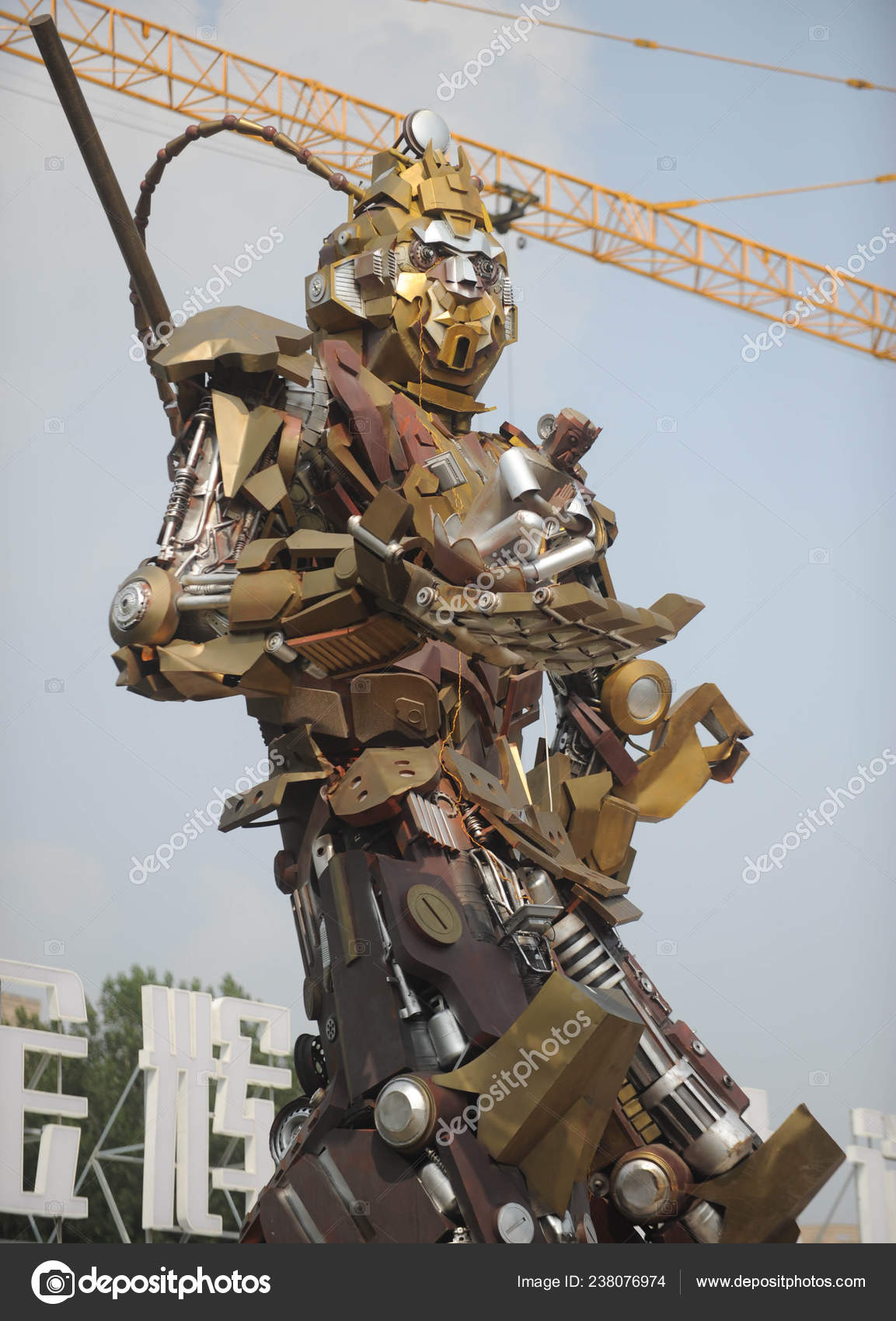 Giant Monkey King Made Out Scrapped Car Parts Display Street — Stock ...
