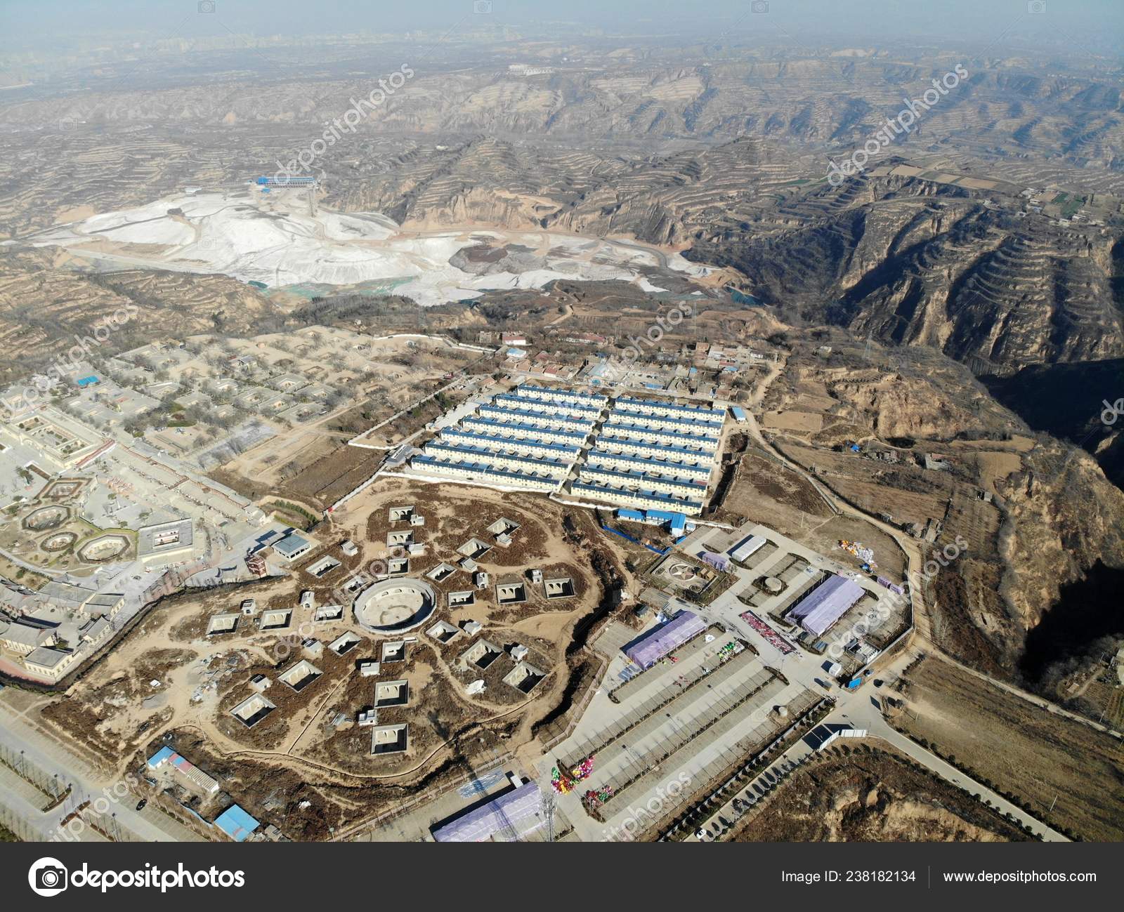 Aerial View Cave Dwelling Complex Shape Bagua Diagram Construction ...