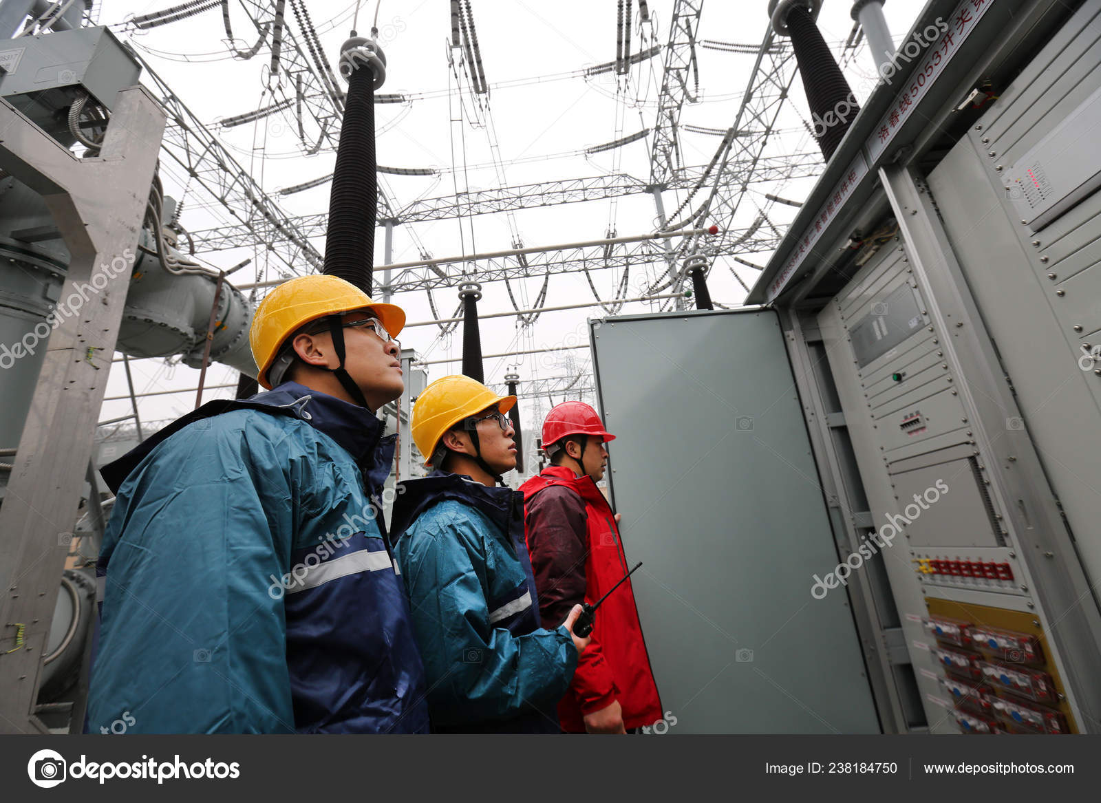 Chinese Technicians Check Transformer Substation China's Largest Most ...