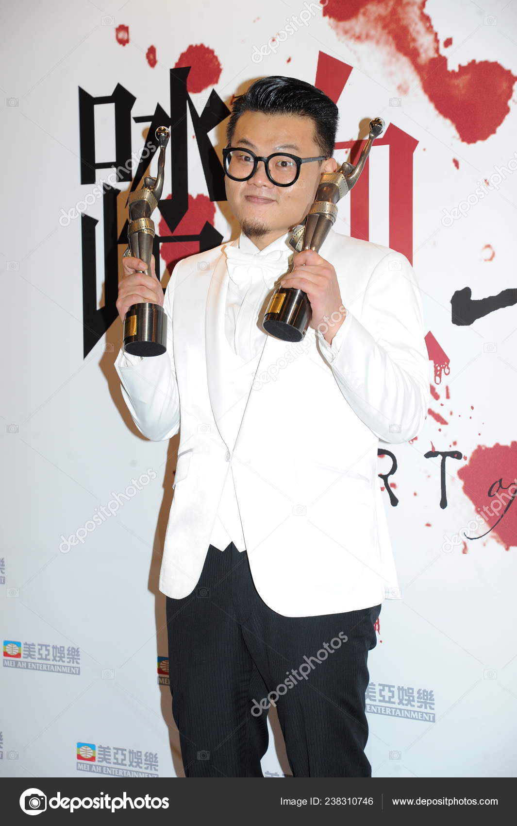 Hong Kong Actor Michael Ning Poses His Trophies Best Supporting — Stock ...