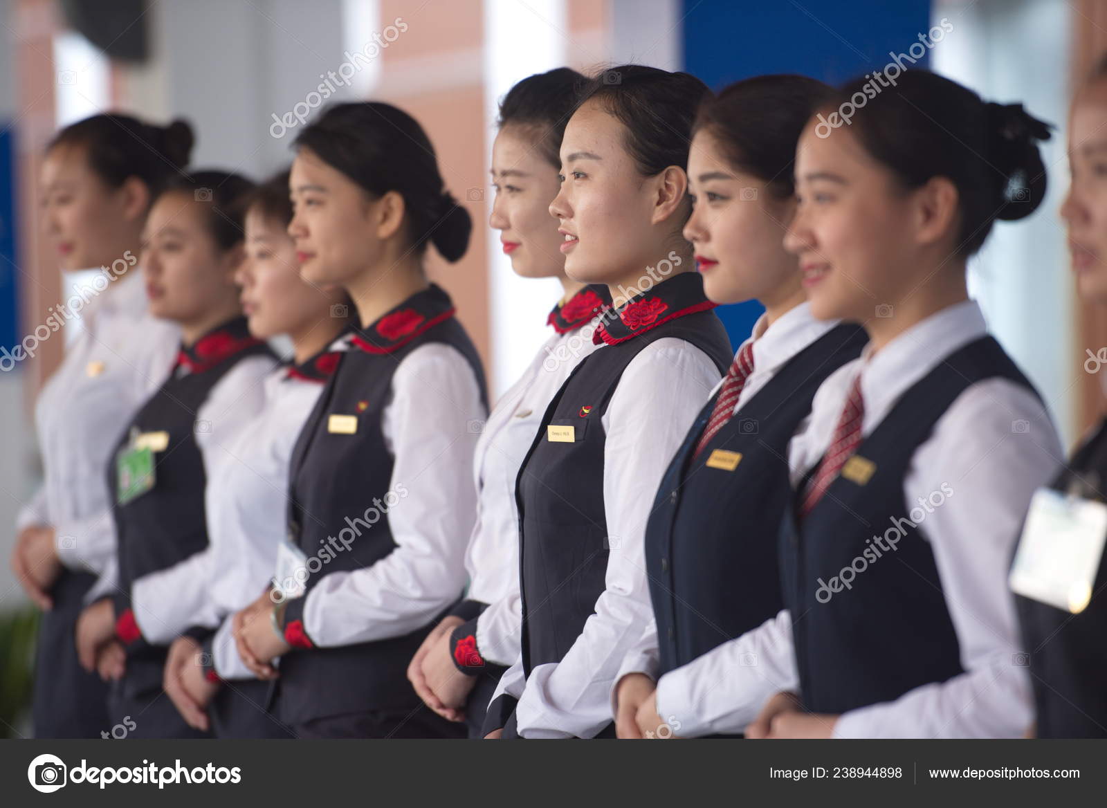 Chinese Hostesses Pose Line Etiquette Training Session Boao Forum Asia ...
