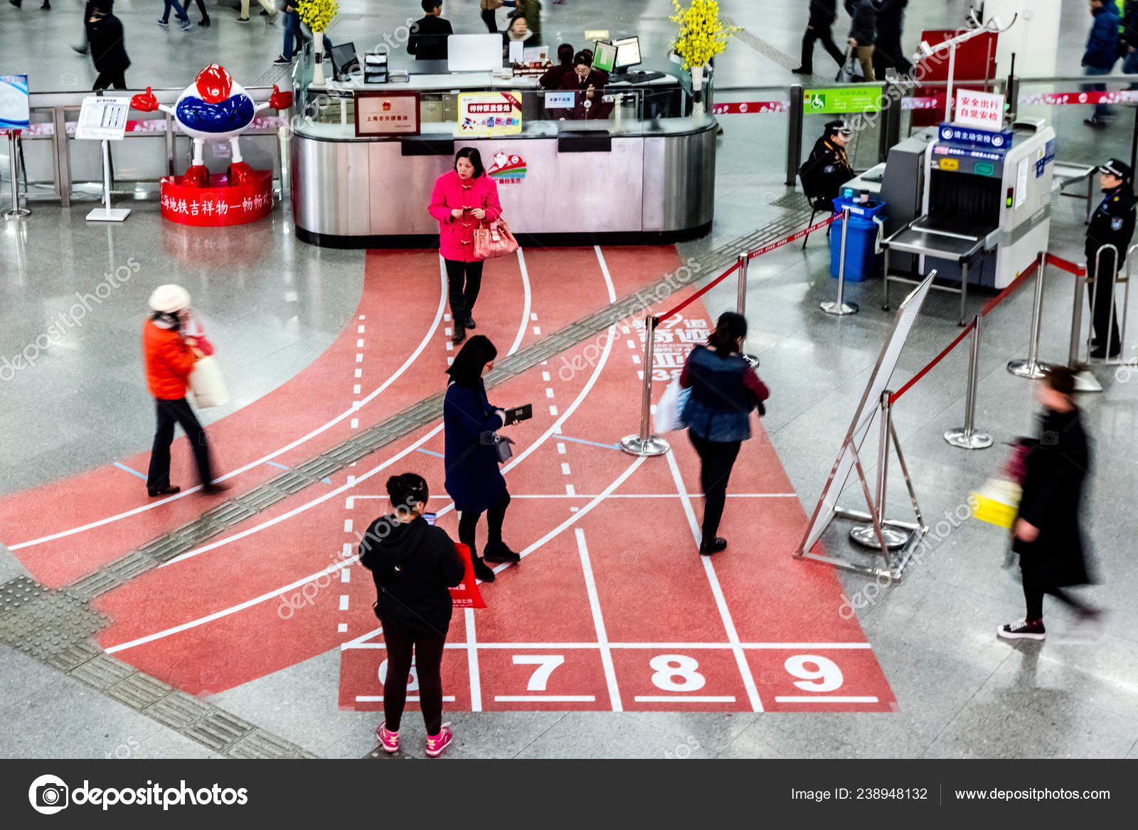 Passengers Walk Track Field Themed Decorations Floor Promoting Upcoming ...