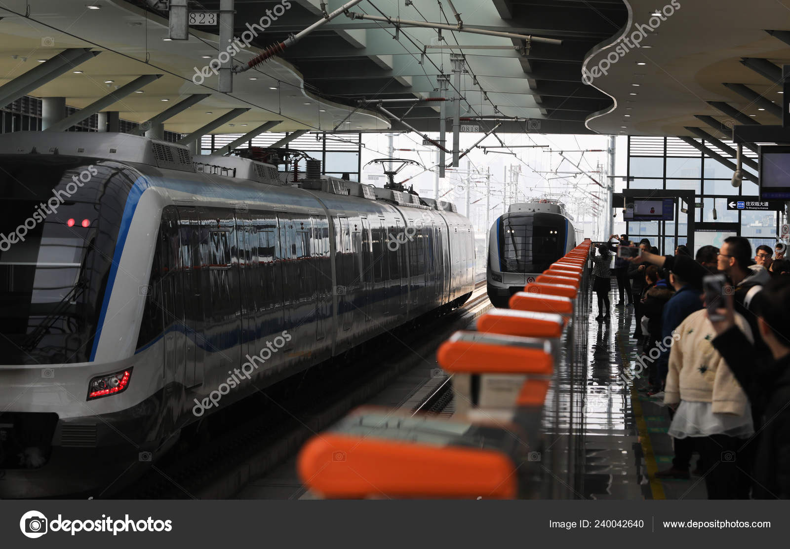Passengers Take Railway Train City Railway Line Based High Speed ...