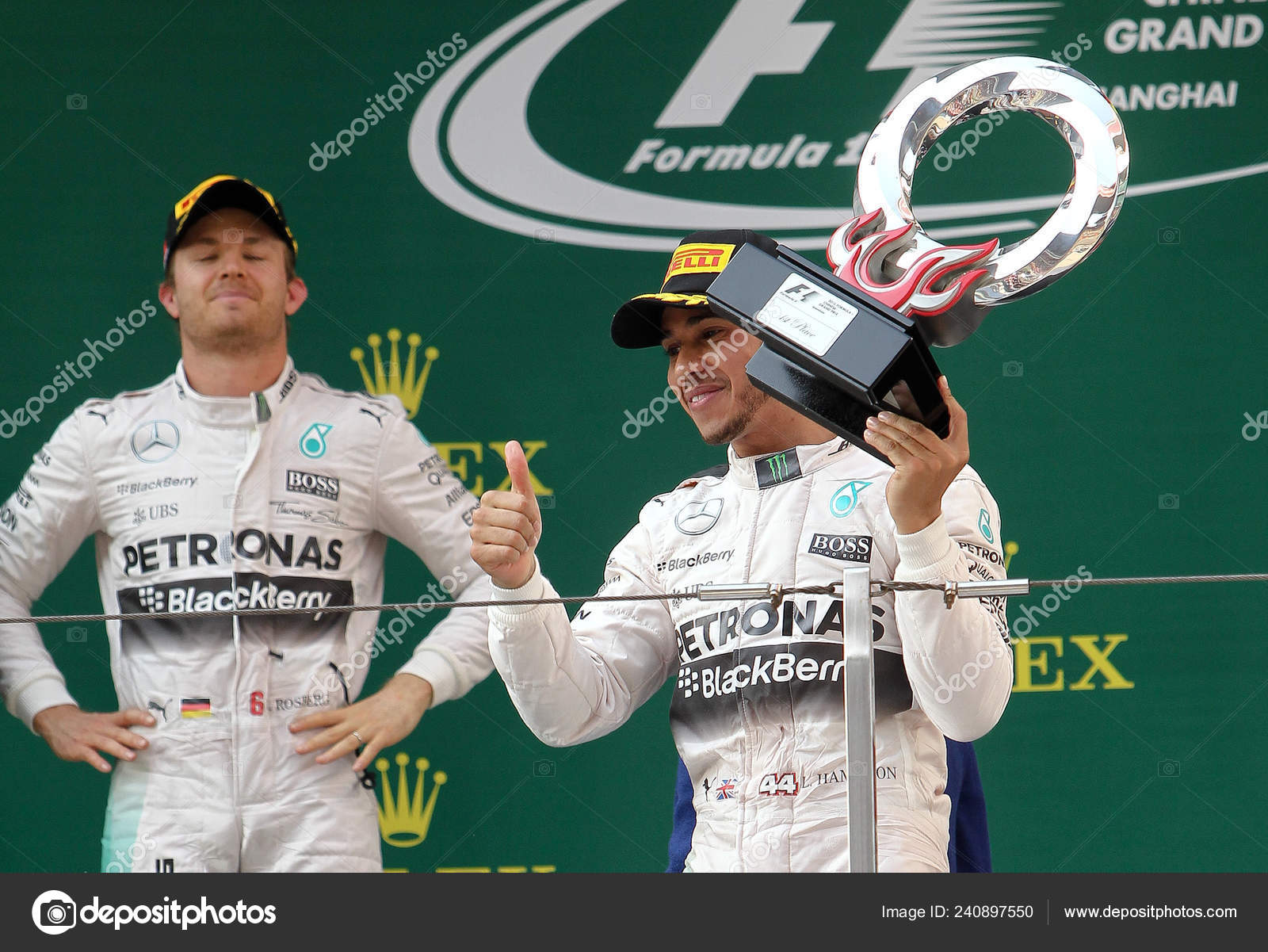Britain's Lewis Hamilton Mercedes Poses His Champion Trophy Celebrate ...