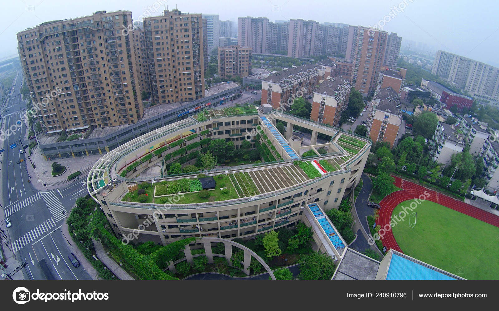 Aerial View Garden Rooftop Building Elementary School Hangzhou City ...